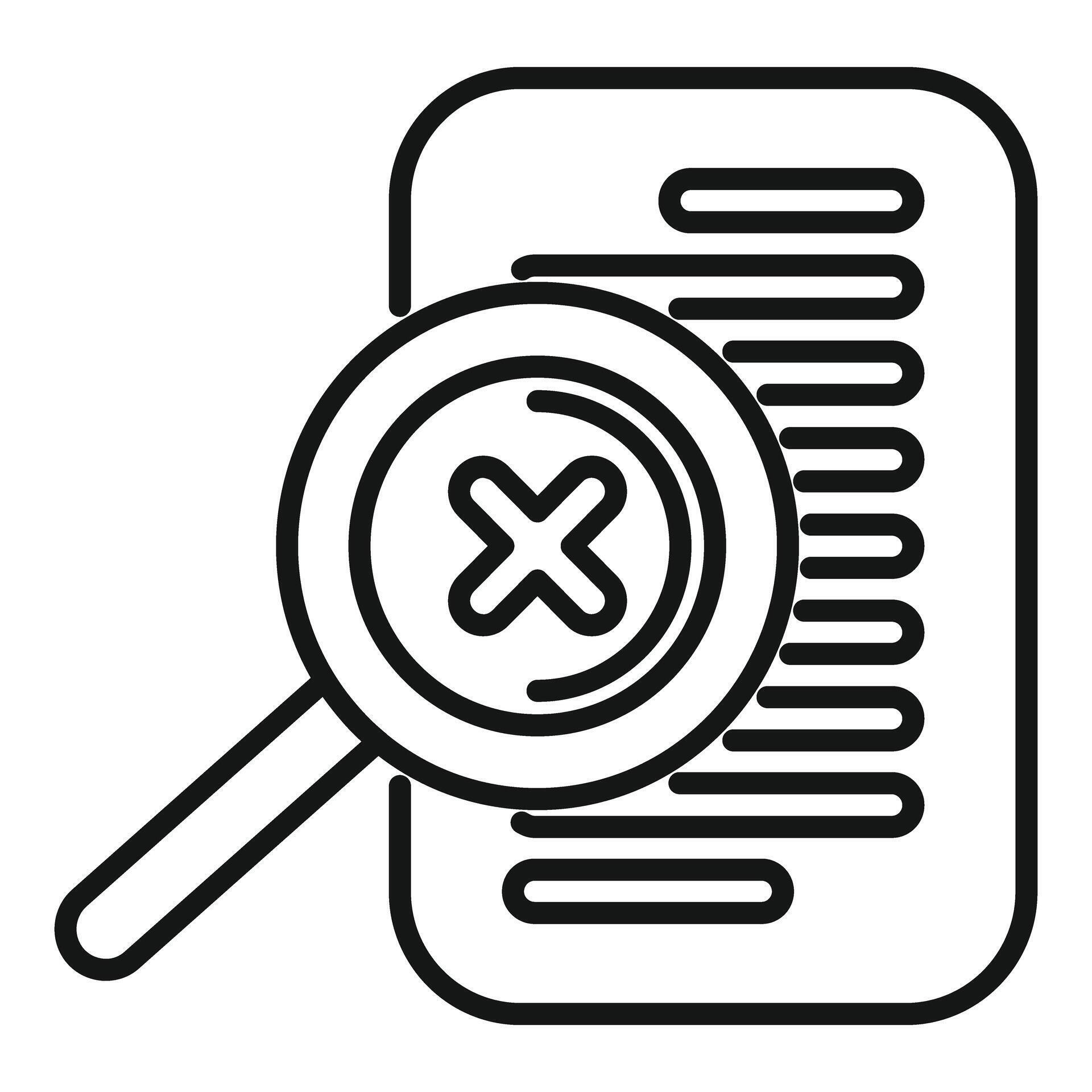 Magnifying glass detecting error in document icon 48293318 Vector Art at Vecteezy