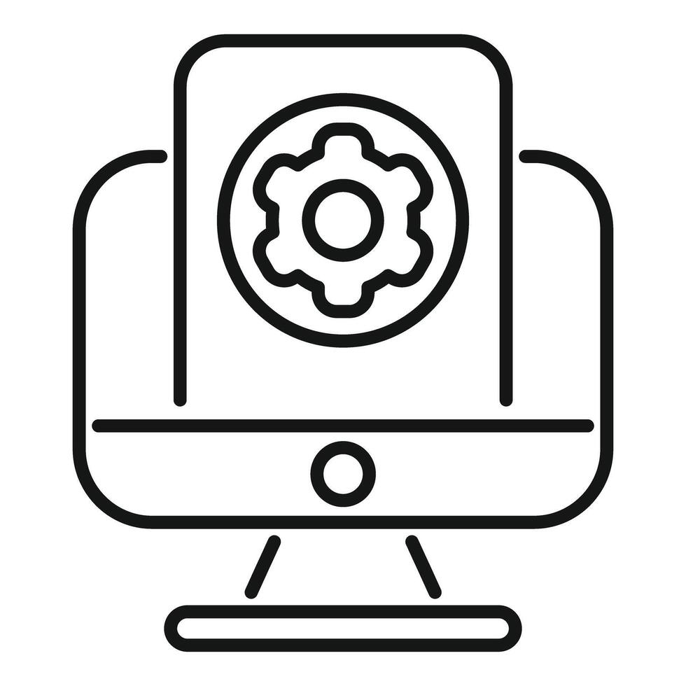 Computer showing gear icon for software development process 48295207 ...