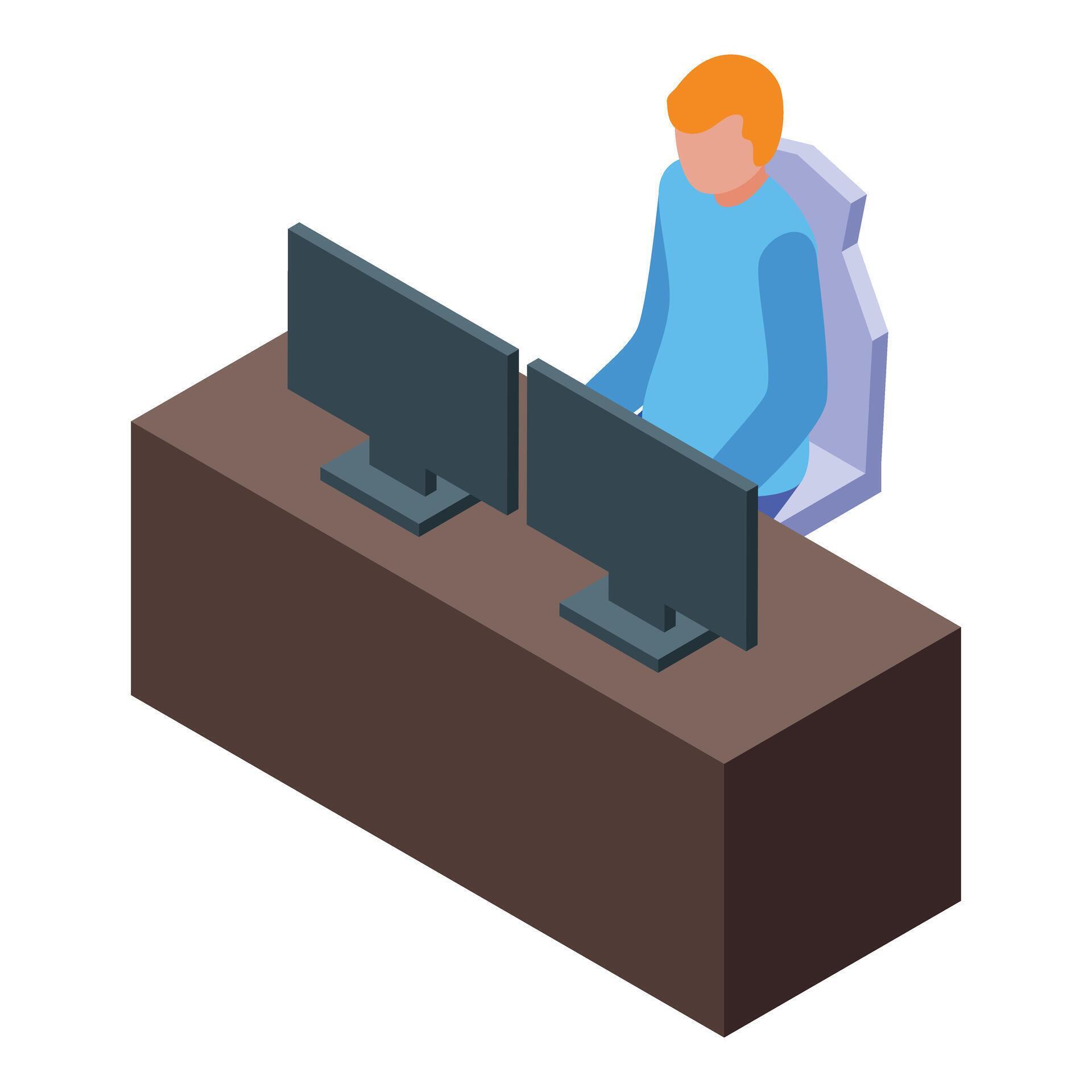 Young programmer working from home office using two monitors 48297975 Vector Art at Vecteezy