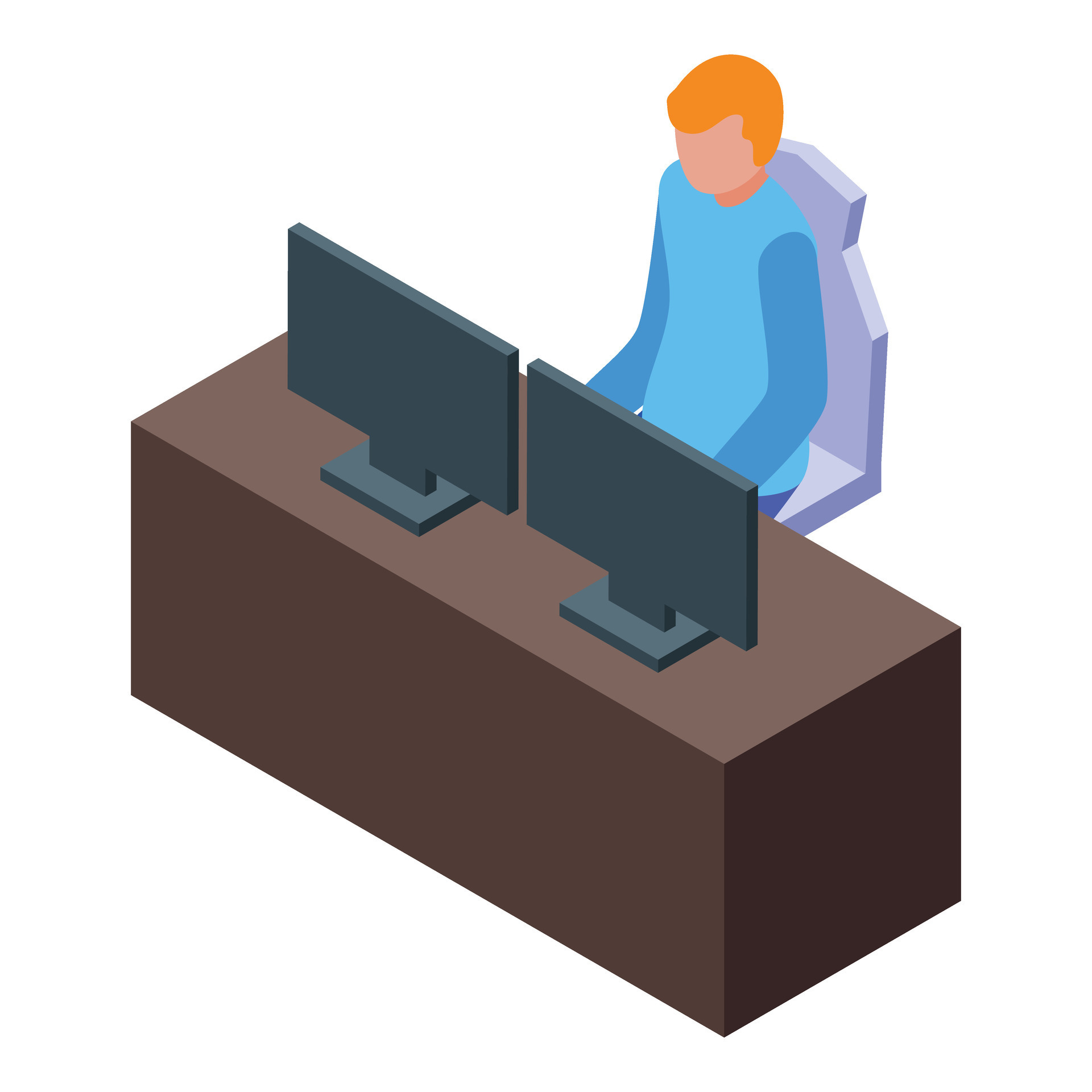 Young programmer working from home office using two monitors 48297975 Vector Art at Vecteezy