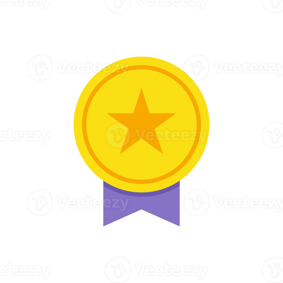 dorado circulo medalla con estrella y cinta plano ilustración. éxito ...