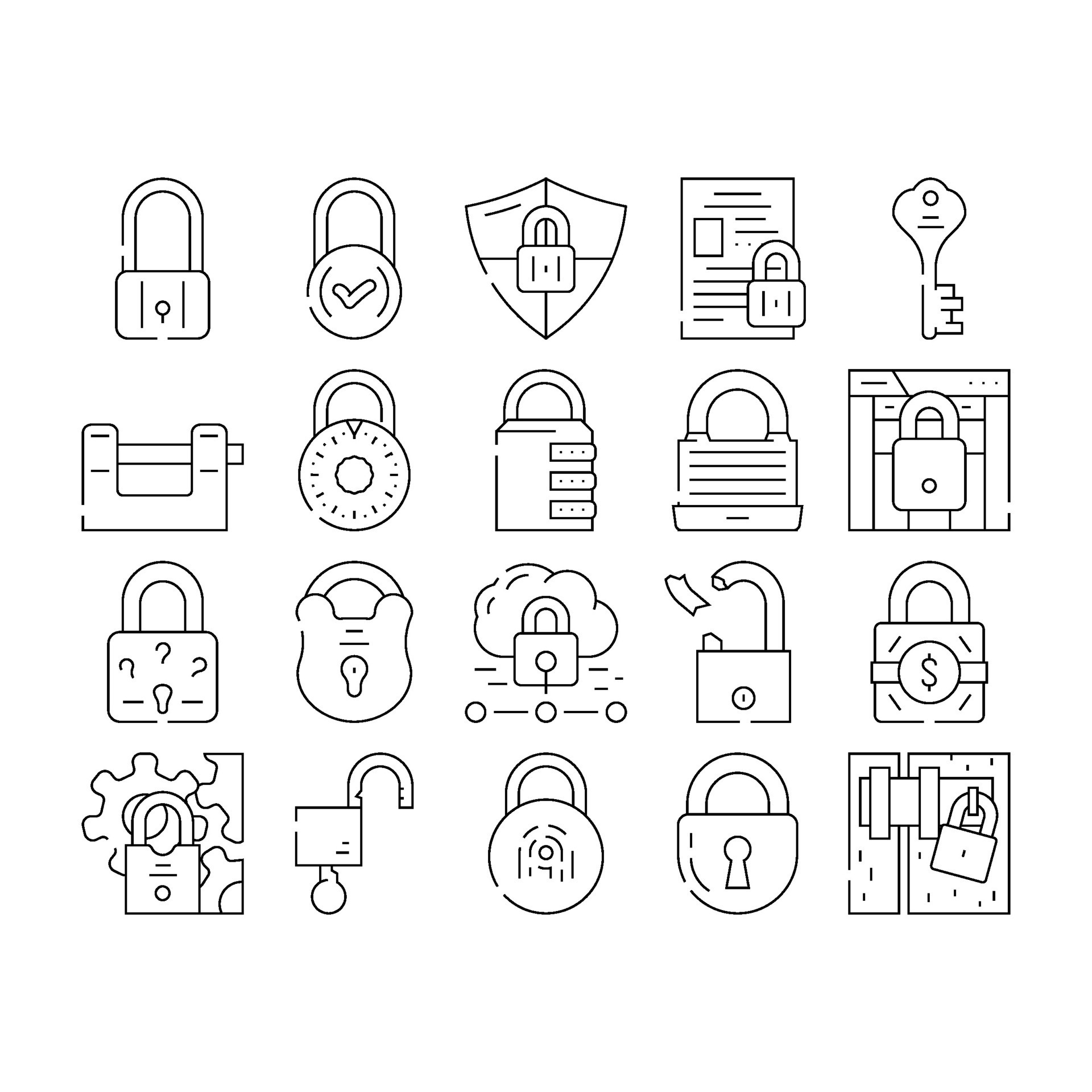 Padlock Lock Safe Password Icons Set 48353602 Vector Art At Vecteezy