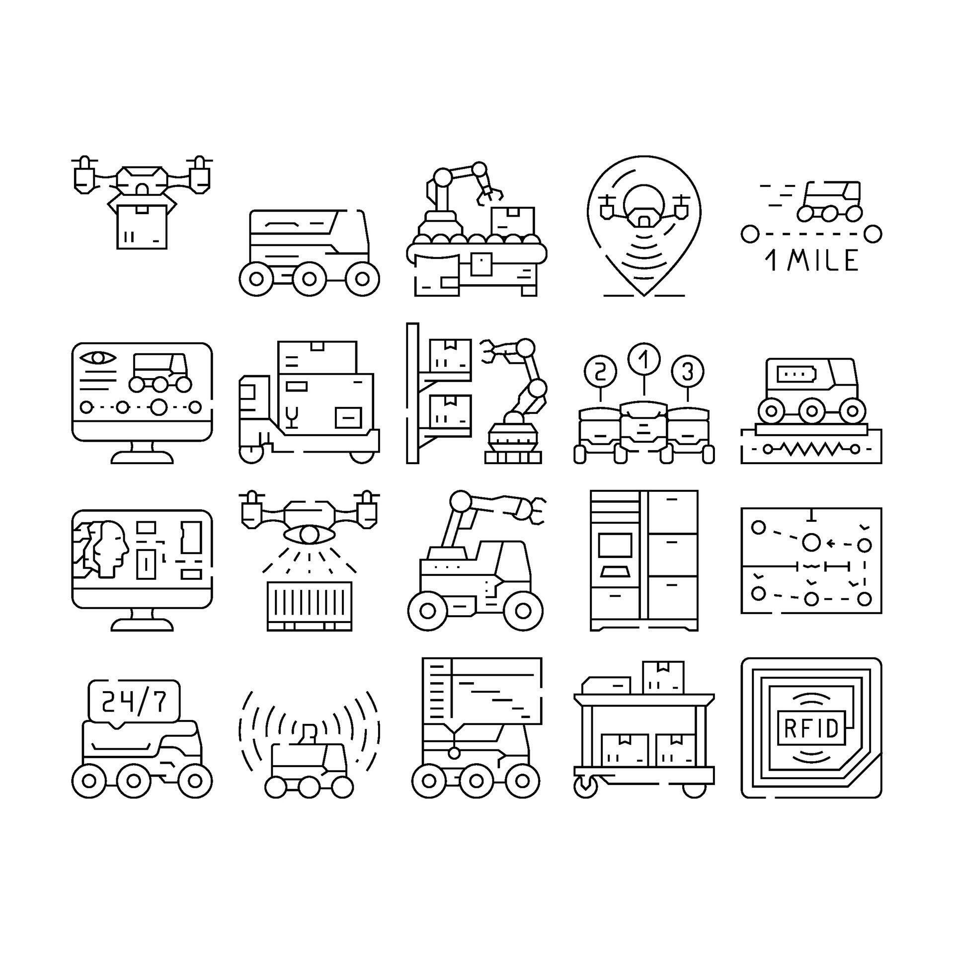 Autonomous Robot Delivery Icons Set 48357248 Vector Art At Vecteezy