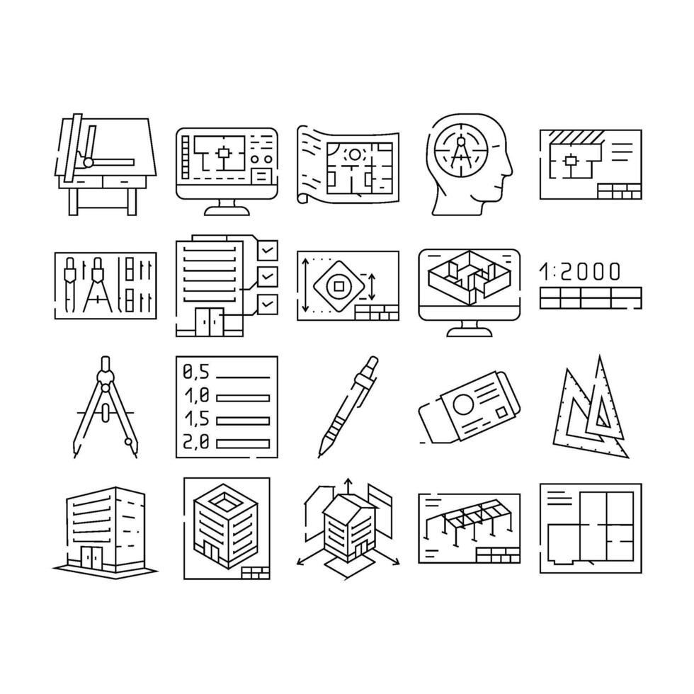 architectural drafter drawing icons set 48357401 Vector Art at Vecteezy
