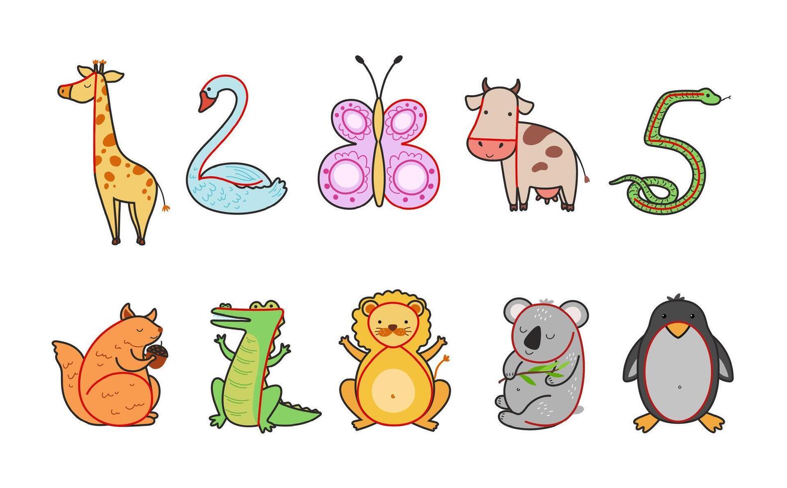 Draw animal from digit. Learn to count, write numbers and draw zoo ...