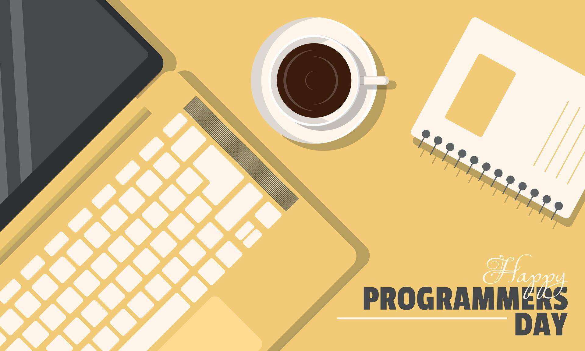 Happy Programmers Day poster with top view of laptop 48388848 Vector Art at Vecteezy
