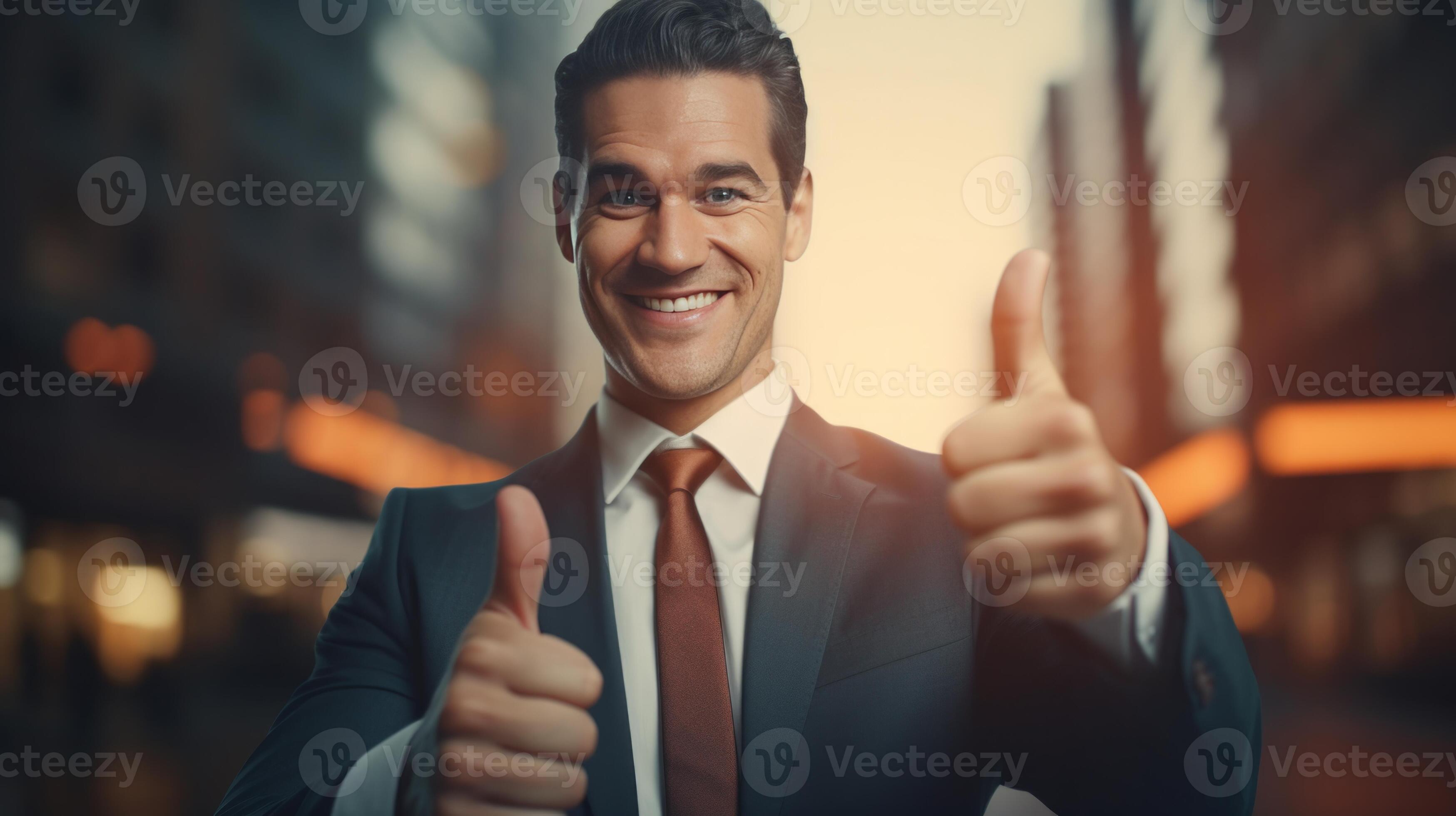 Successful businessman showing like with fingers. Neural network ... Successful businessman showing like with fingers. Neural network ...