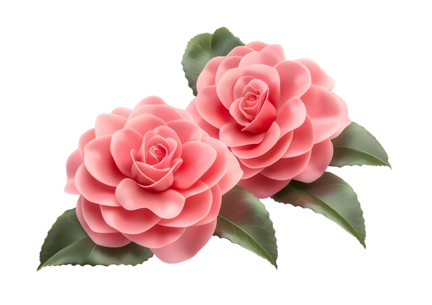 Two Pink Camellias with Green Leaves. Isolated on transparent background 48399133 PNG