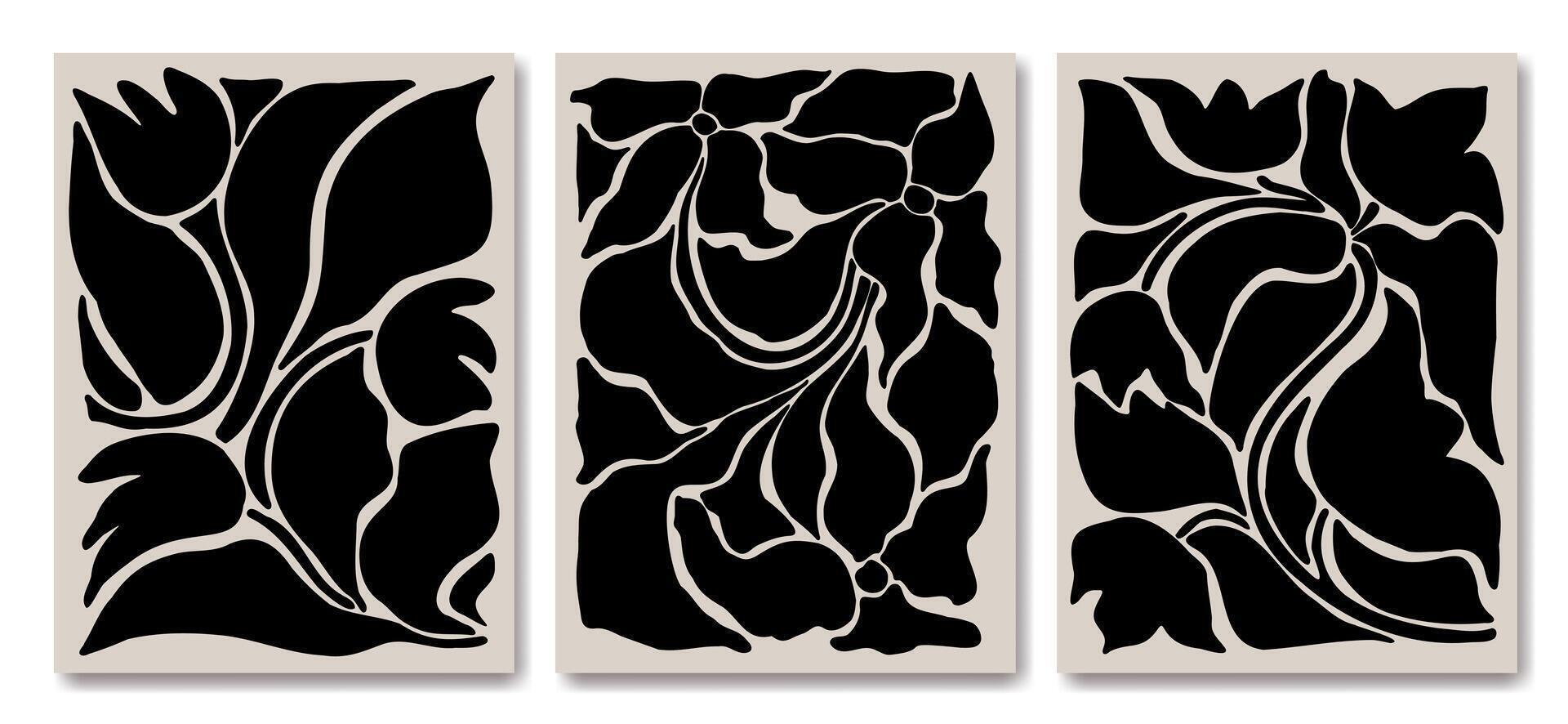 Monochrome Floral Triptych Abstract Art Panels 48411086 Vector Art at Vecteezy
