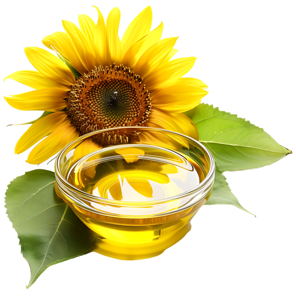 Sunflower and bowl of cooking oil over transparent background 48415494 PNG