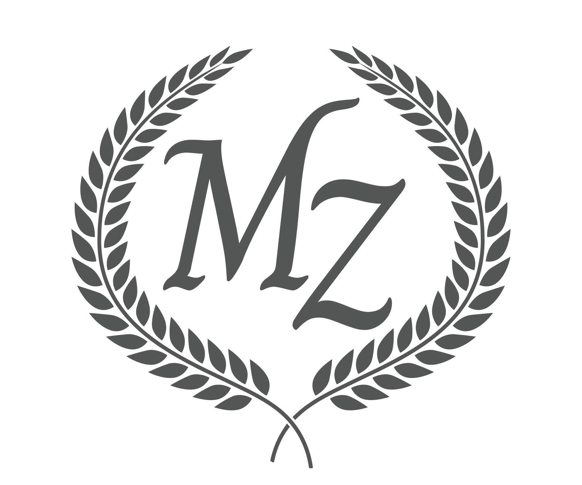 Initial letter M and Z, MZ monogram logo design with laurel wreath. Luxury calligraphy font ...