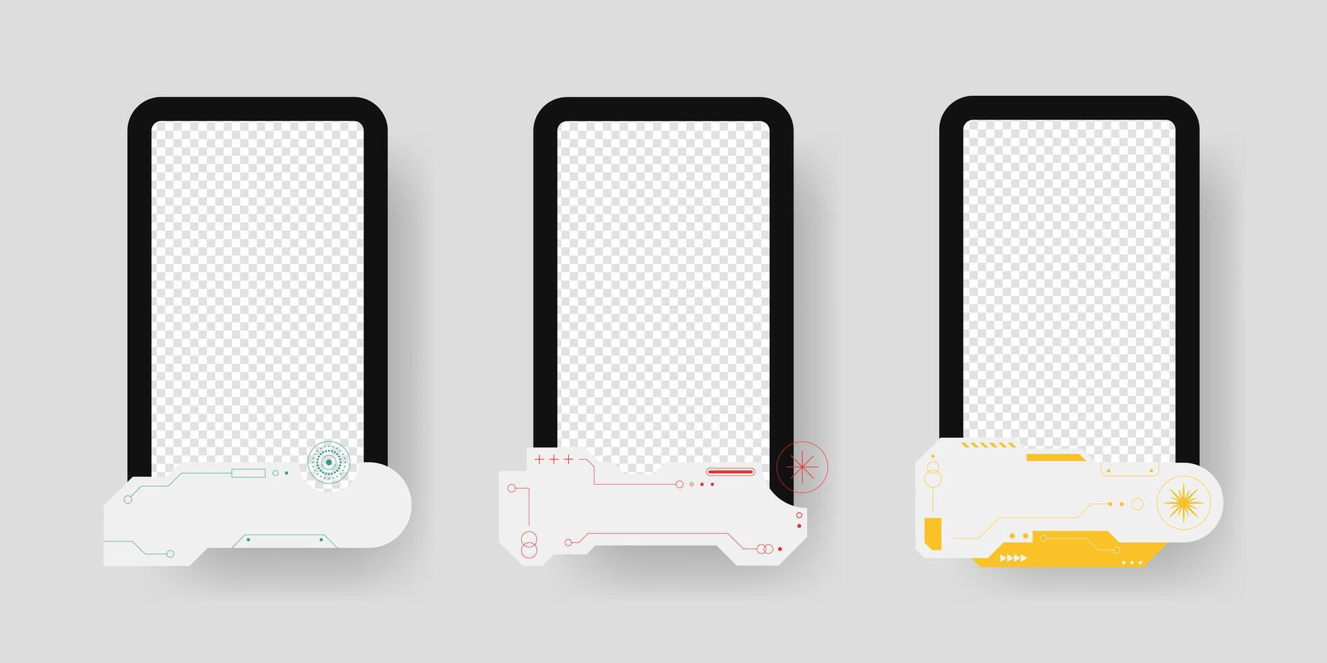 Collection of player frames template. Cyberpunk style. Game card frame ...