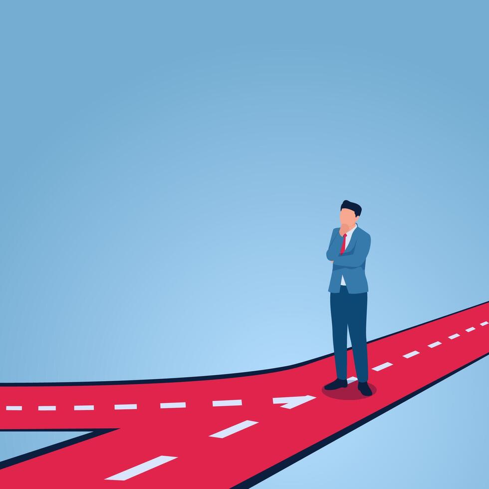 A man standing at a crossroads confused about choosing, illustration ... A man standing at a crossroads confused about choosing, illustration ...