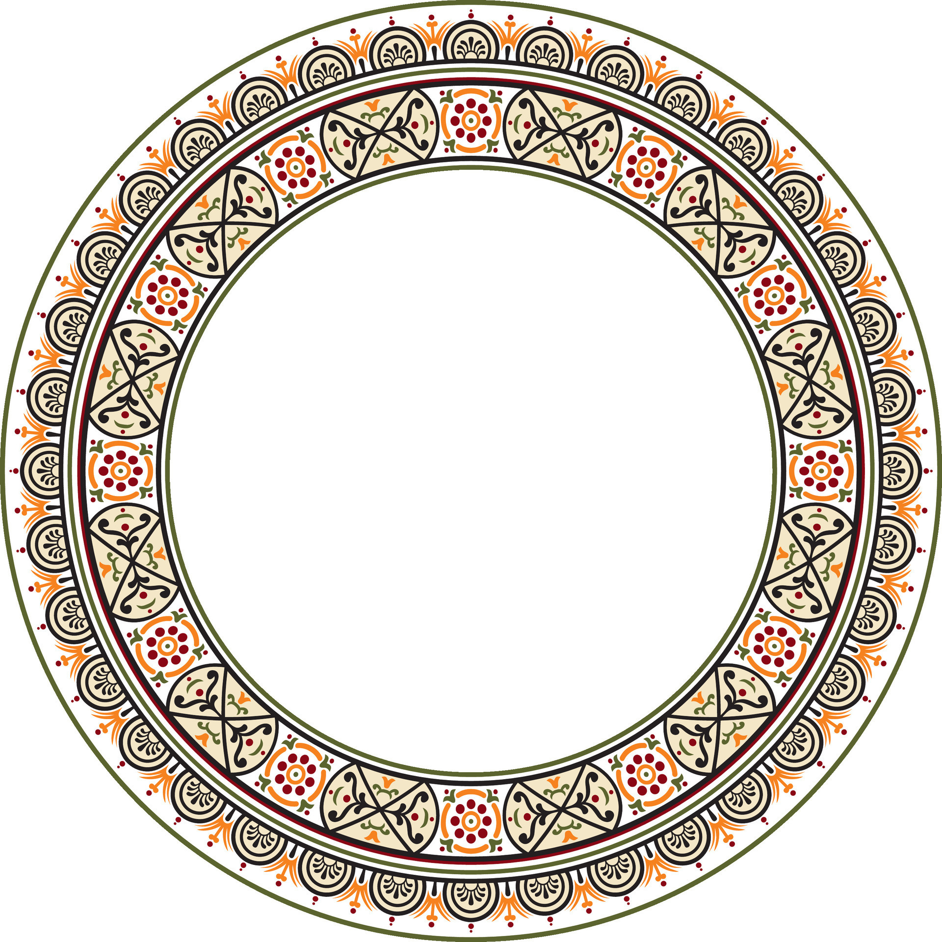 Round Colored Border Frame Pompeii Ring Circle Neopolitan Ornament Art Of Ancient Rome