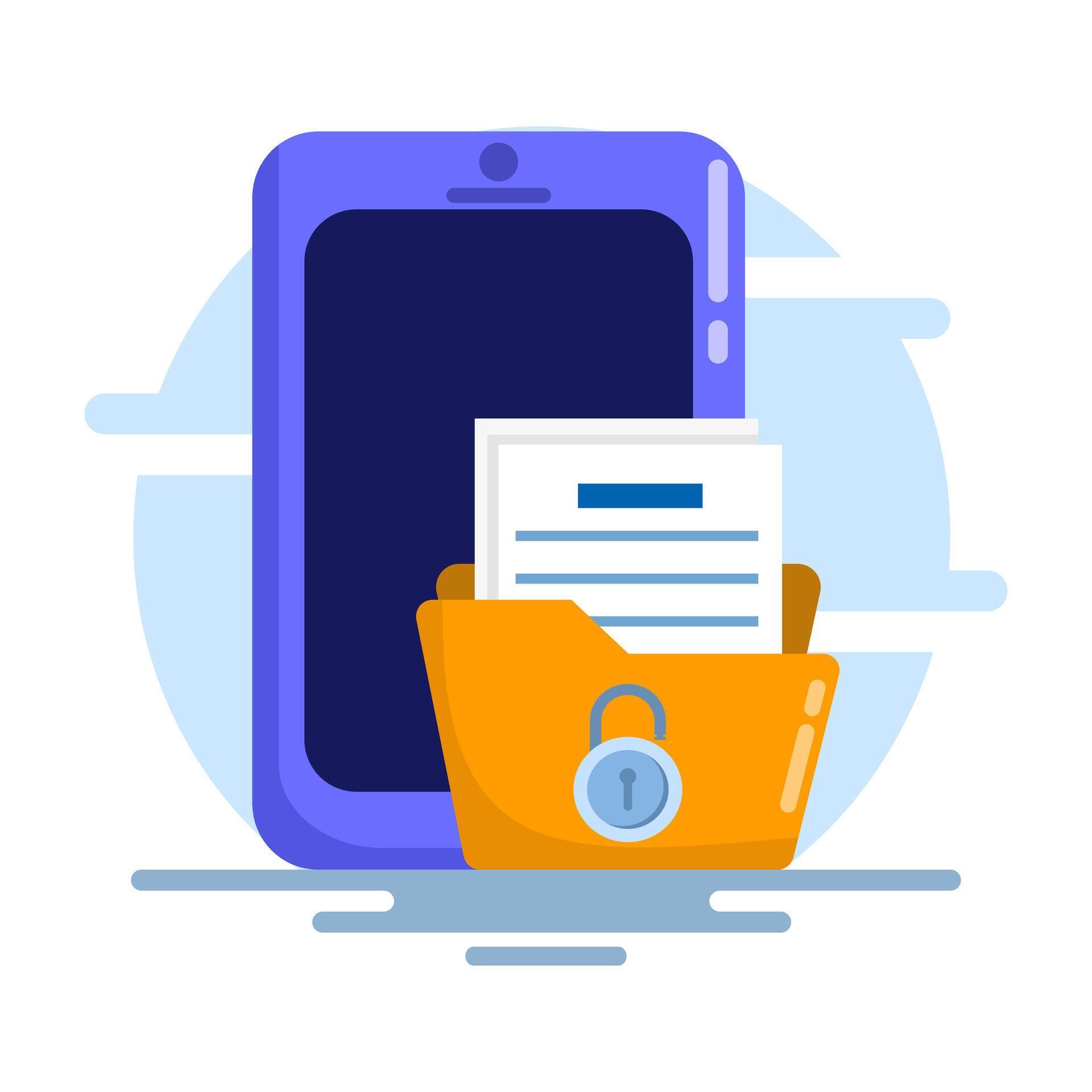 Document security concept on mobile phone. File security is locked. Cyber Security Services to ...