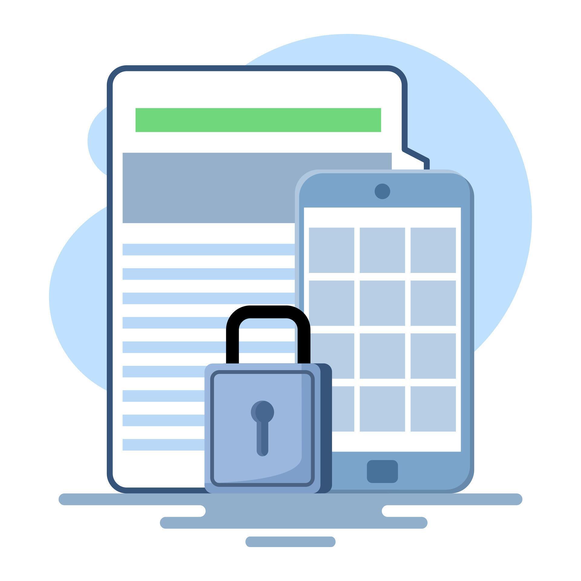 Document security concept on mobile phone. File security is locked. Cyber Security Services to ...