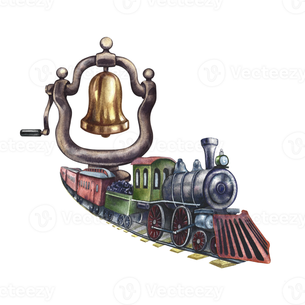 Vintage Steam Locomotive And Steam Locomotive Bell Traveling By Train