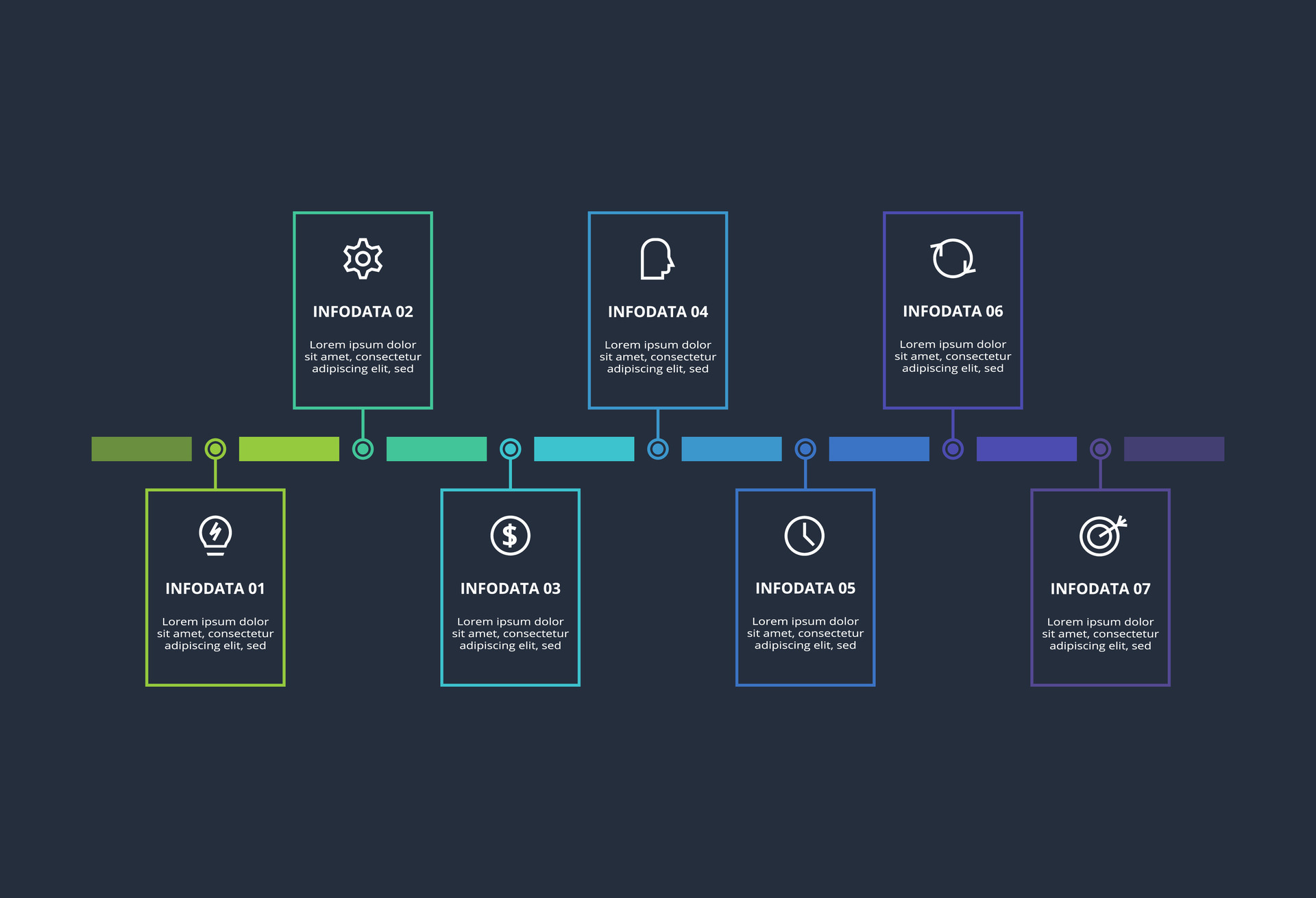 Rectangles infographic with 7 steps, options, parts or processes ...