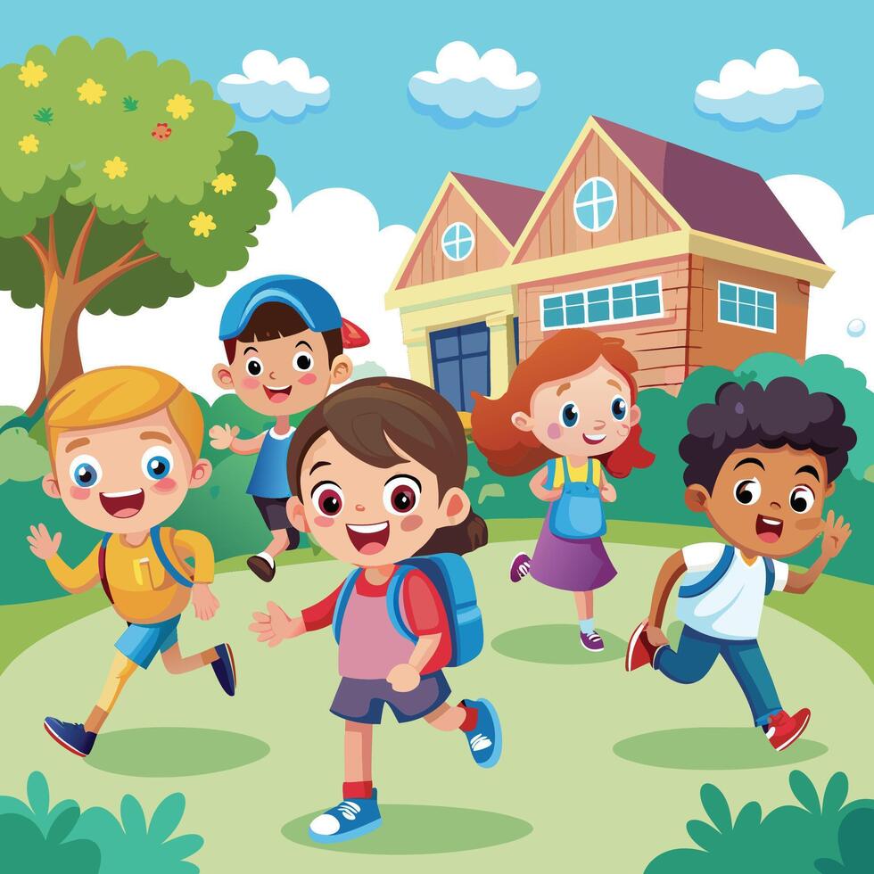 niños espalda a colegio dibujos animados dibujo 48429187 Vector en Vecteezy