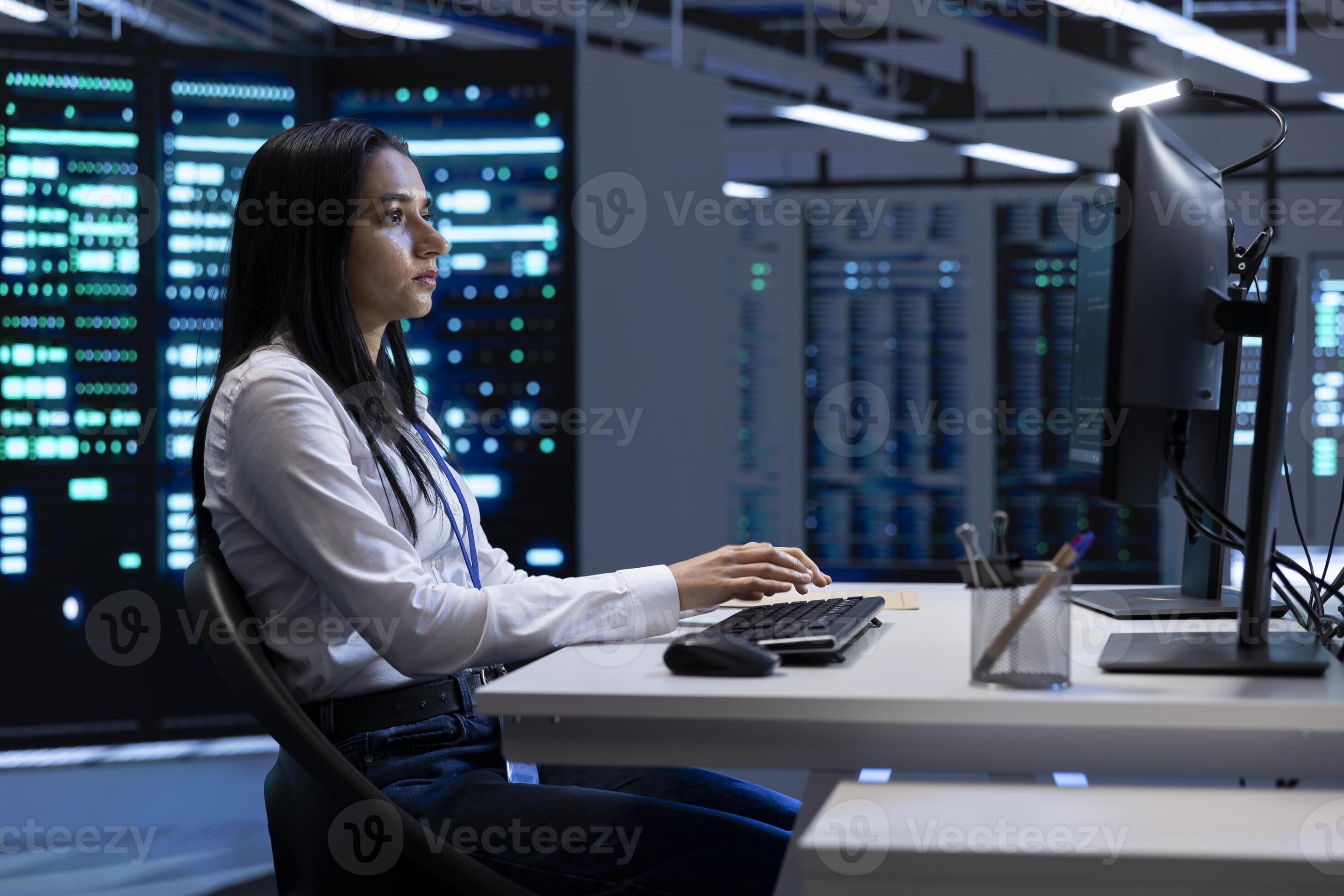 Engineer In Data Center Checking Equipment Performance On Pc After Installing And Upgrading