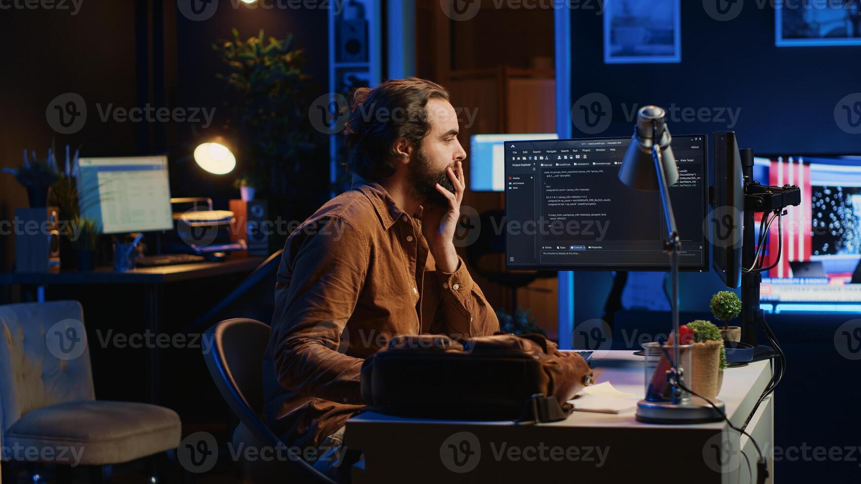 Freelancing System Administrator Arriving In Personal Office At Home Resuming Work On Coding