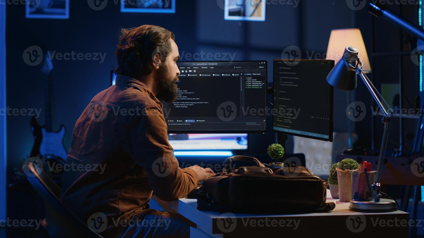 Freelancing software programmer arriving in personal office at home ...