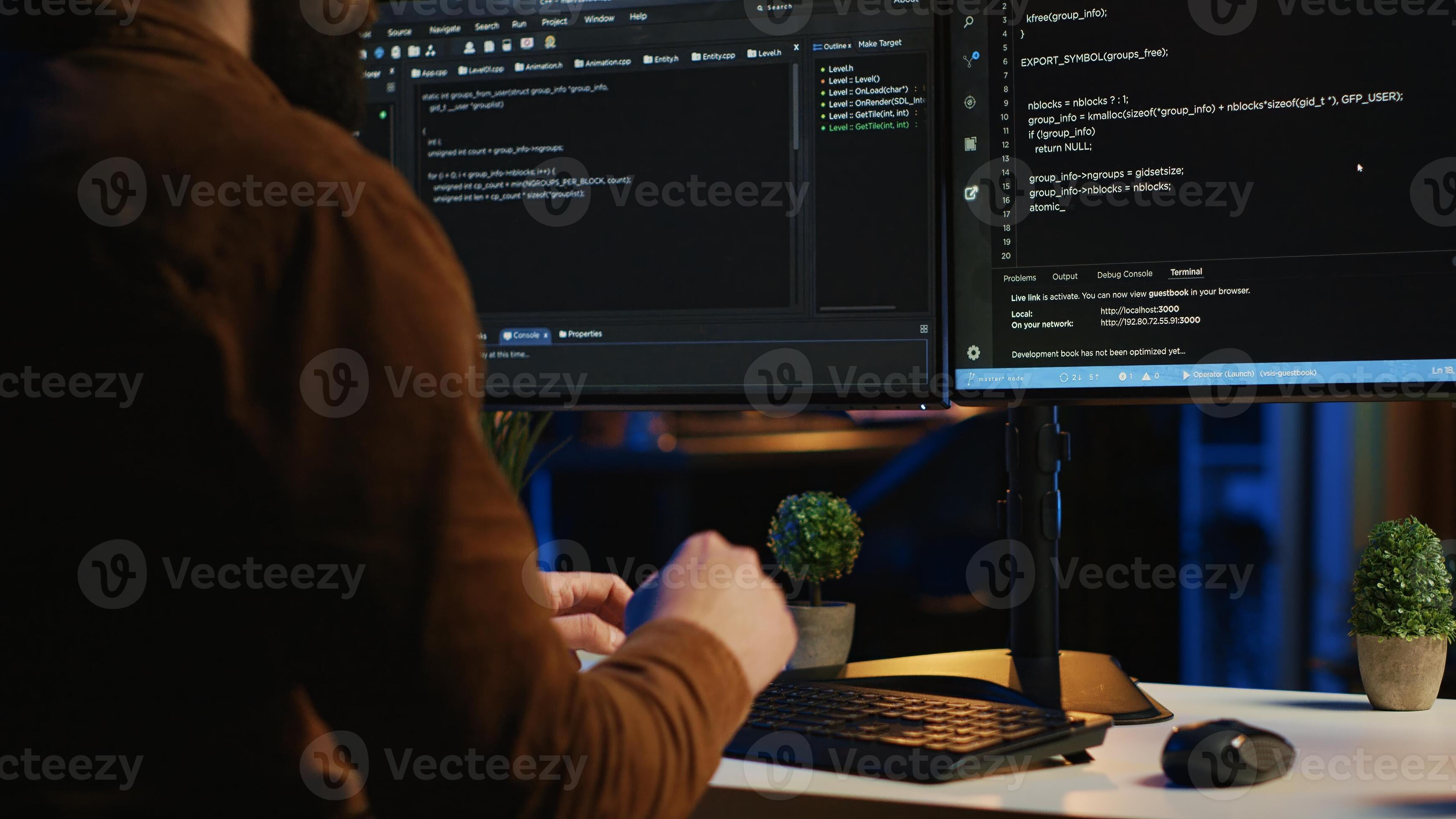 Software Engineer Typing On Keyboard Buttons Writing Lines Of Code In Apartment Office Close