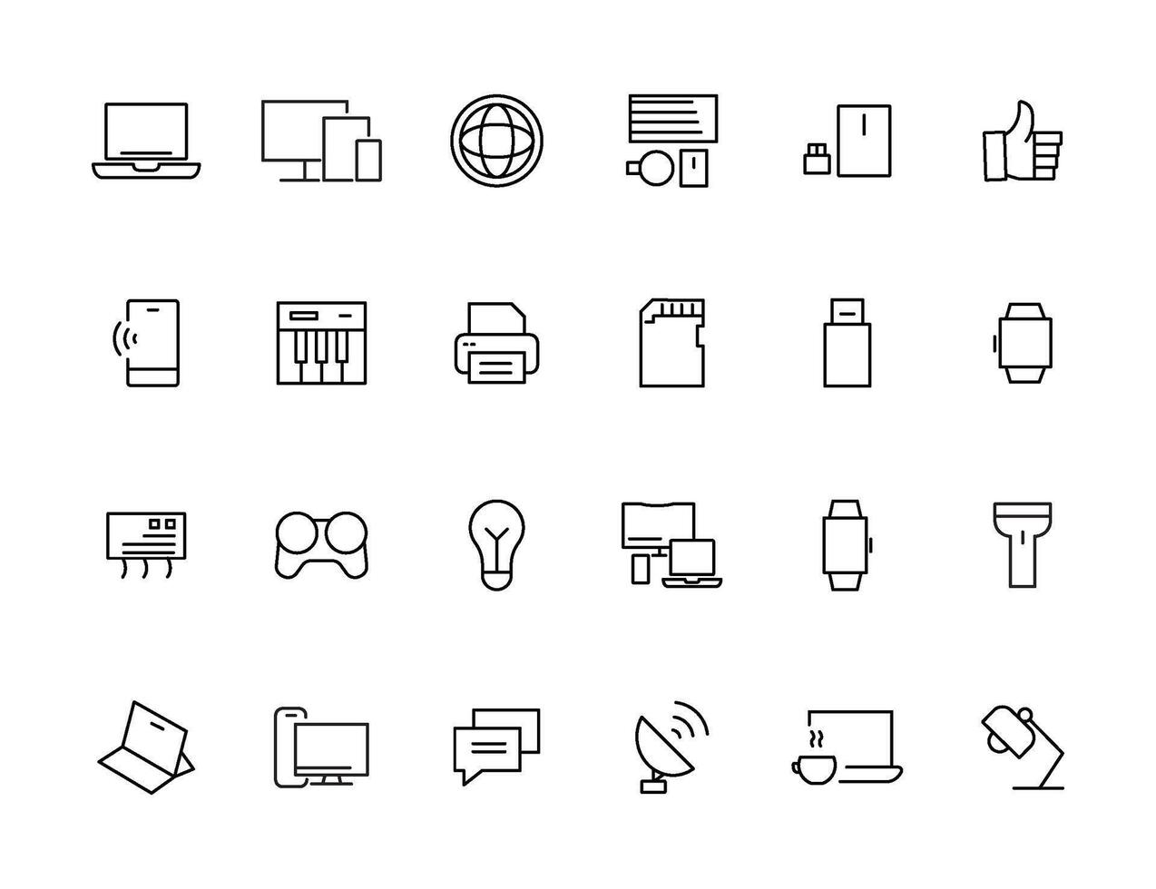 Device and technology line icon set. Electronic devices and gadgets, computer, equipment and ...