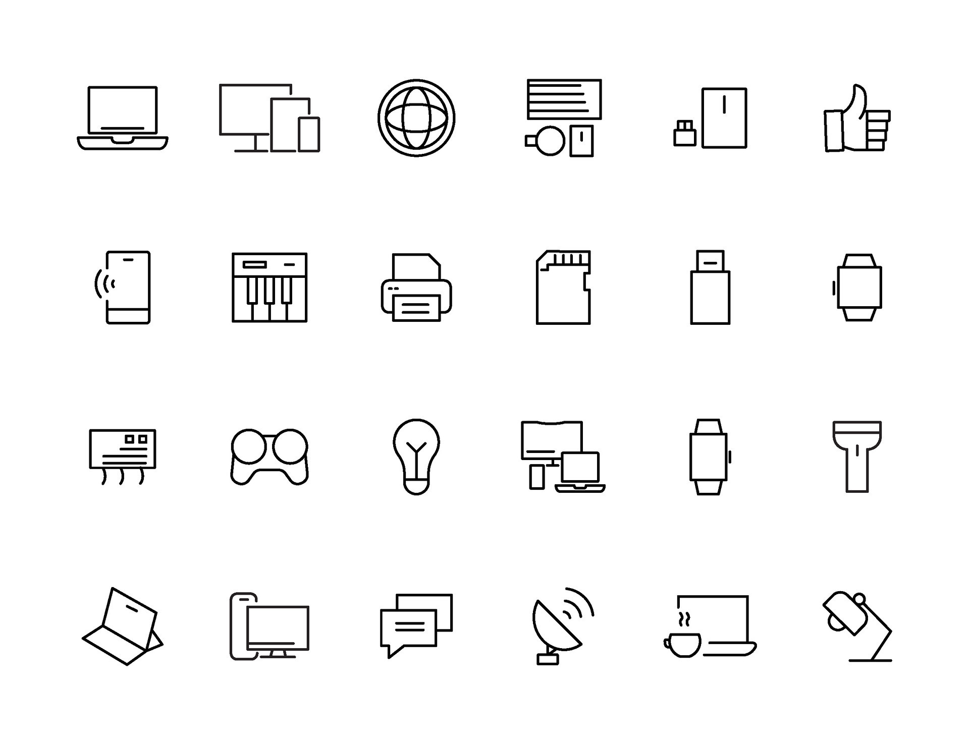 Device and technology line icon set. Electronic devices and gadgets, computer, equipment and ...