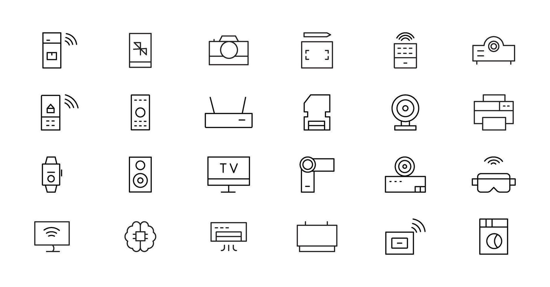 Device and technology line icon set. Electronic devices and gadgets, computer, equipment and ...
