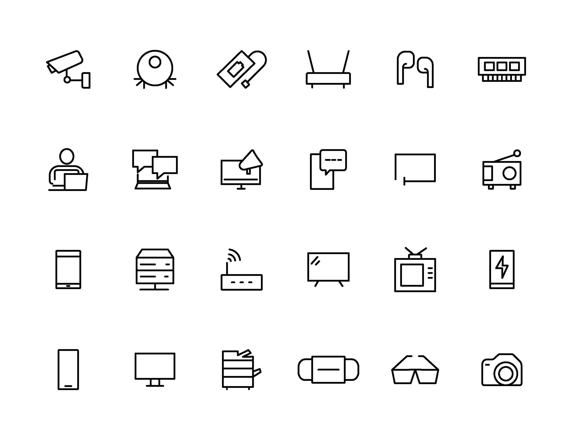 Device and technology line icon set. Electronic devices and gadgets, computer, equipment and ...