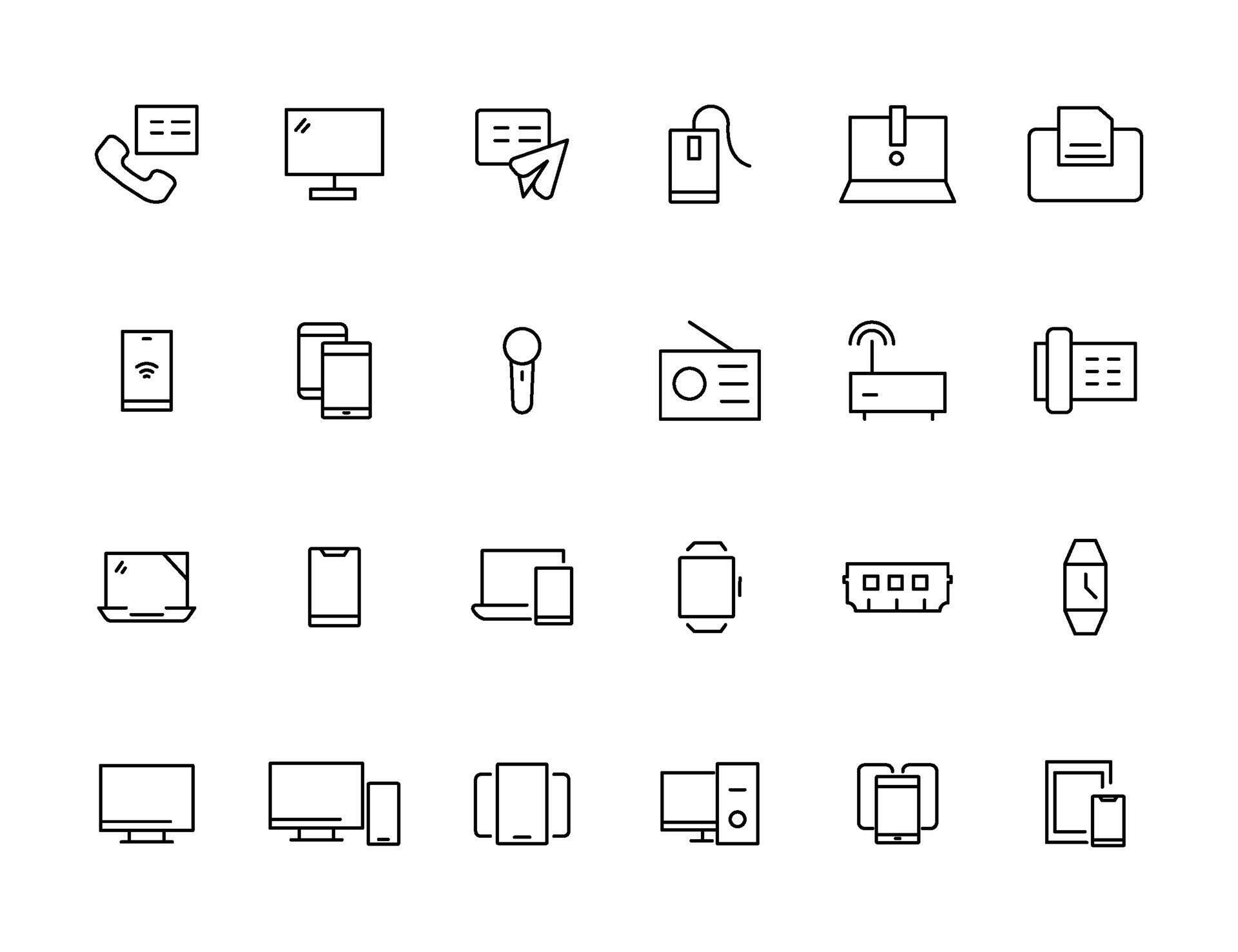 Device and technology line icon set. Electronic devices and gadgets, computer, equipment and ...