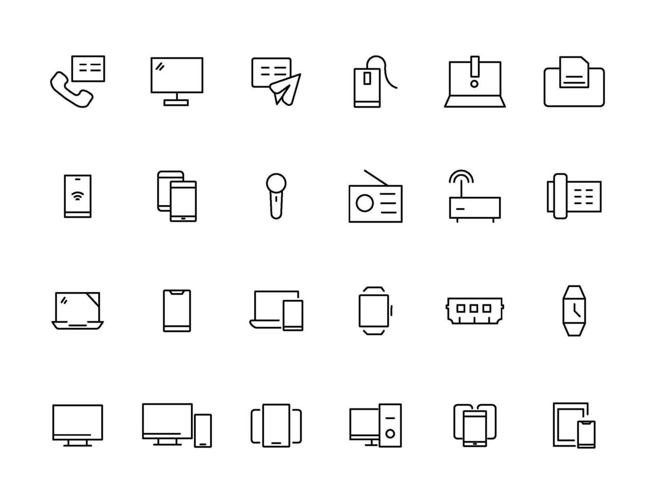 Device and technology line icon set. Electronic devices and gadgets, computer, equipment and ...