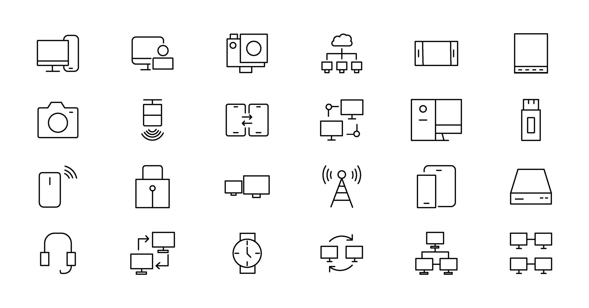 Device and technology line icon set. Electronic devices and gadgets, computer, equipment and ...