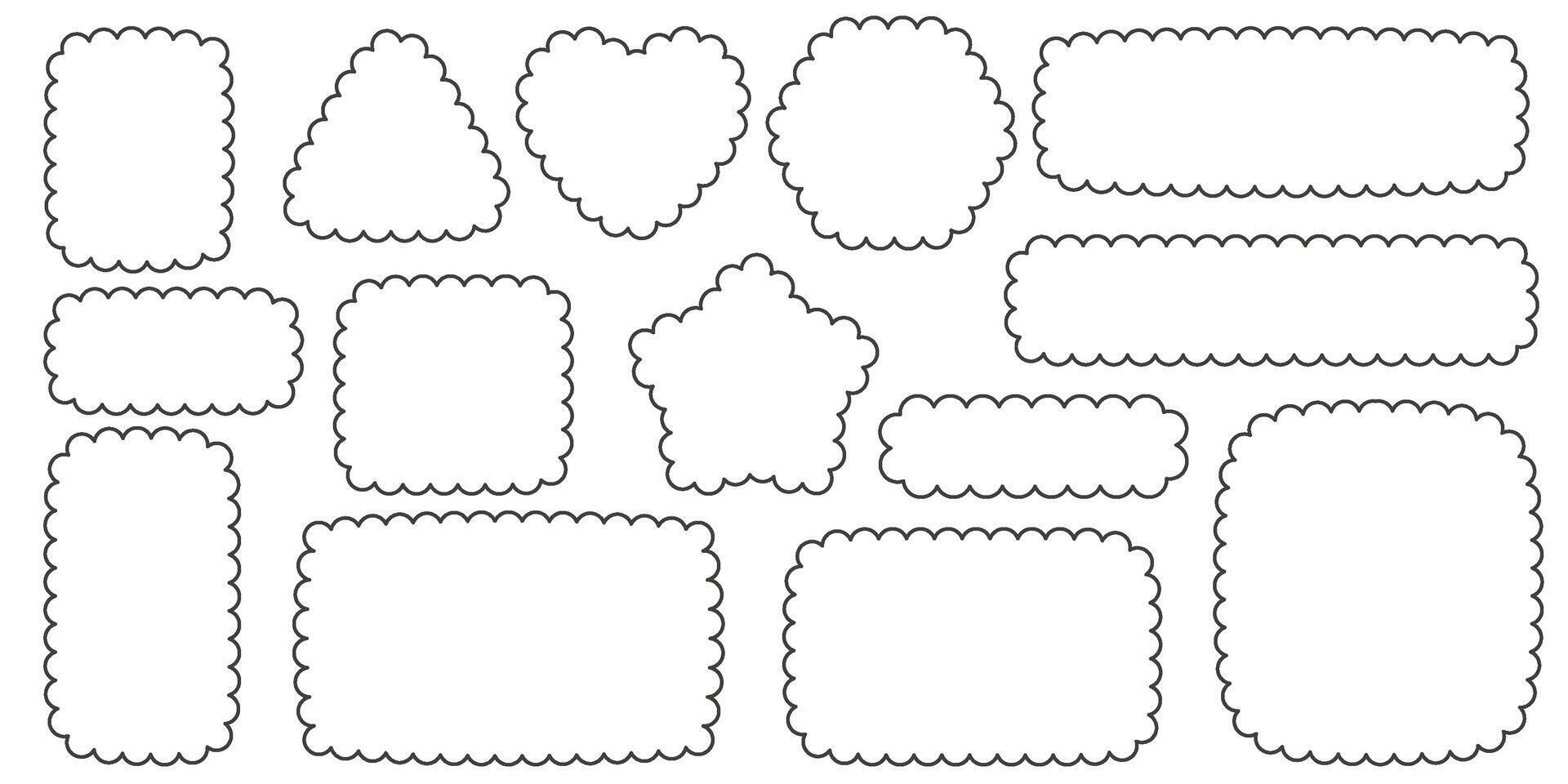 Scallop edge border and frame. Square circle and rectangle shape. Lace ...