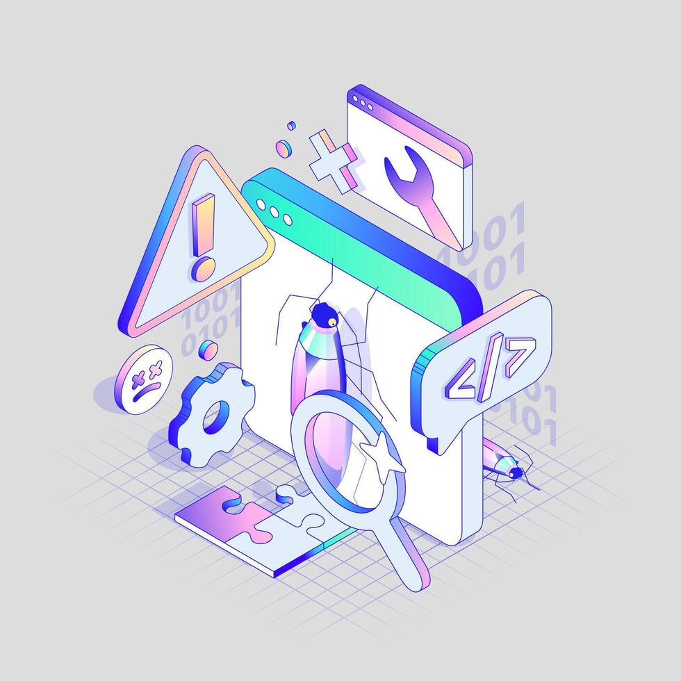 Programmer Bug Fixing Concept Real 3d Volumetric Beetle System Errors And Bugs Isometric