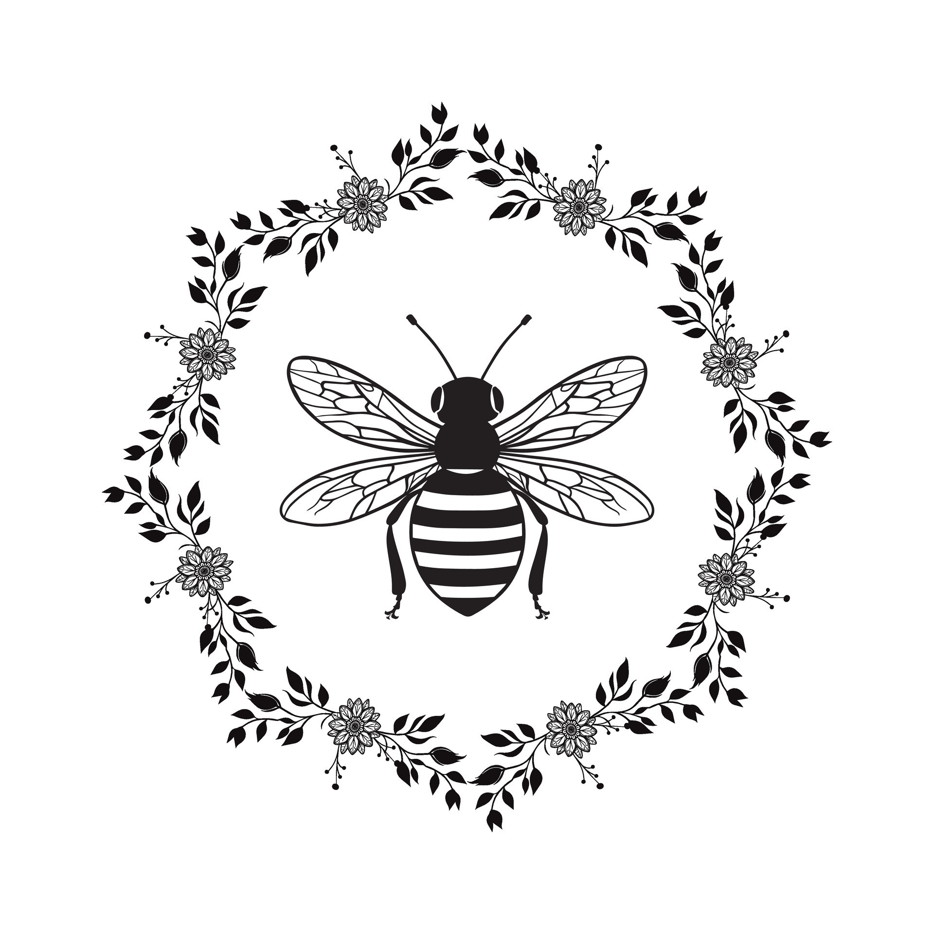 Bee Clipart - bee Logo - Floral Wreath killer Bee Circle illustration ... Bee Clipart - bee Logo - Floral Wreath killer Bee Circle illustration ...