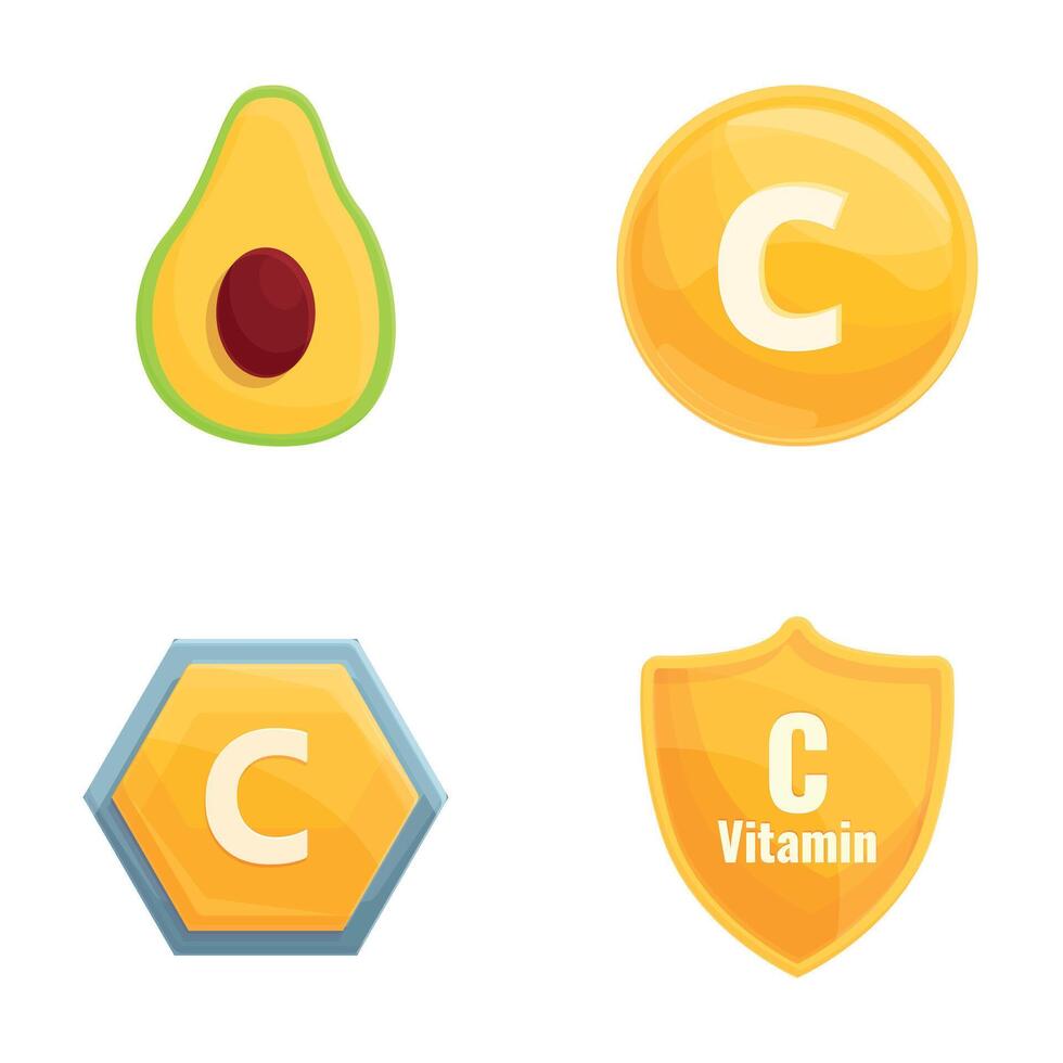 Ascorbic Acid Icons Set Cartoon Vector Product Fortified With Ascorbic Acid 48453838 Vector Art
