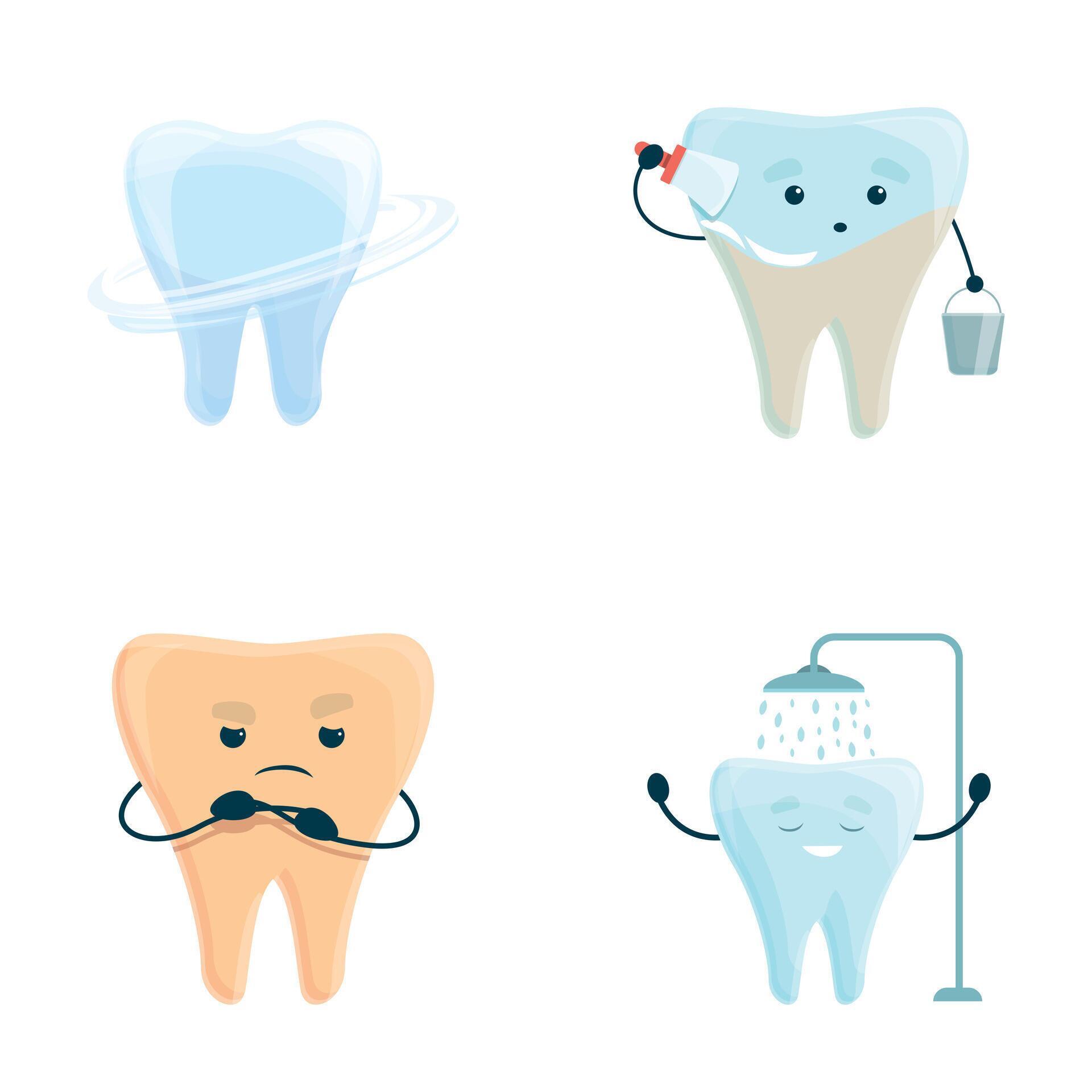 Teeth whitening icons set cartoon vector. Yellow tooth turn white after brushing 48453894 Vector ...