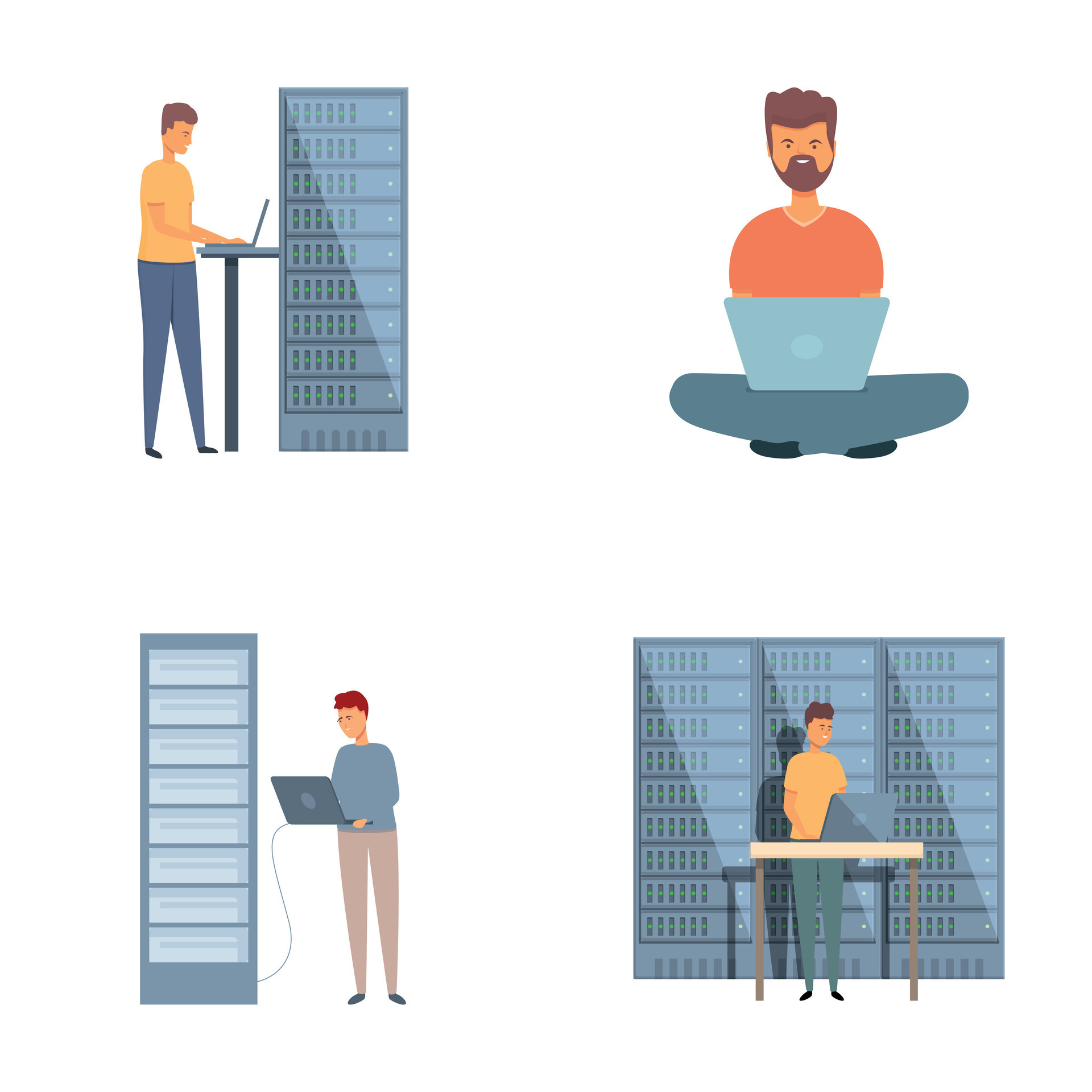 It Administrator Icons Set Cartoon Vector Sysadmin Adjusting Network