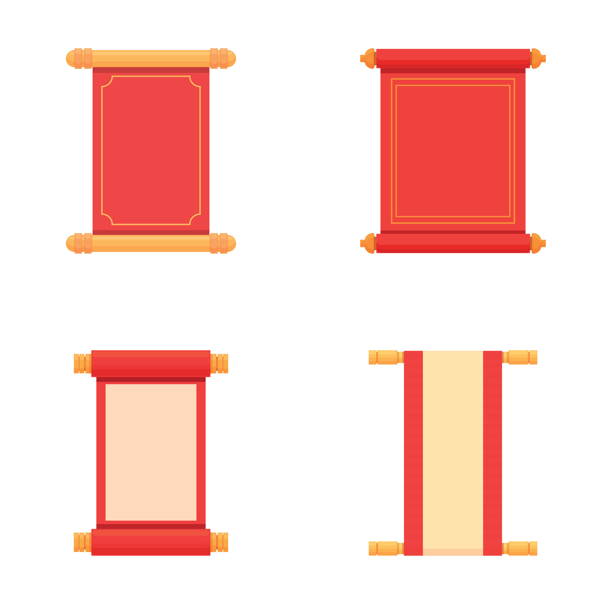 Old scroll icons set cartoon vector. Traditional decorative asian ...