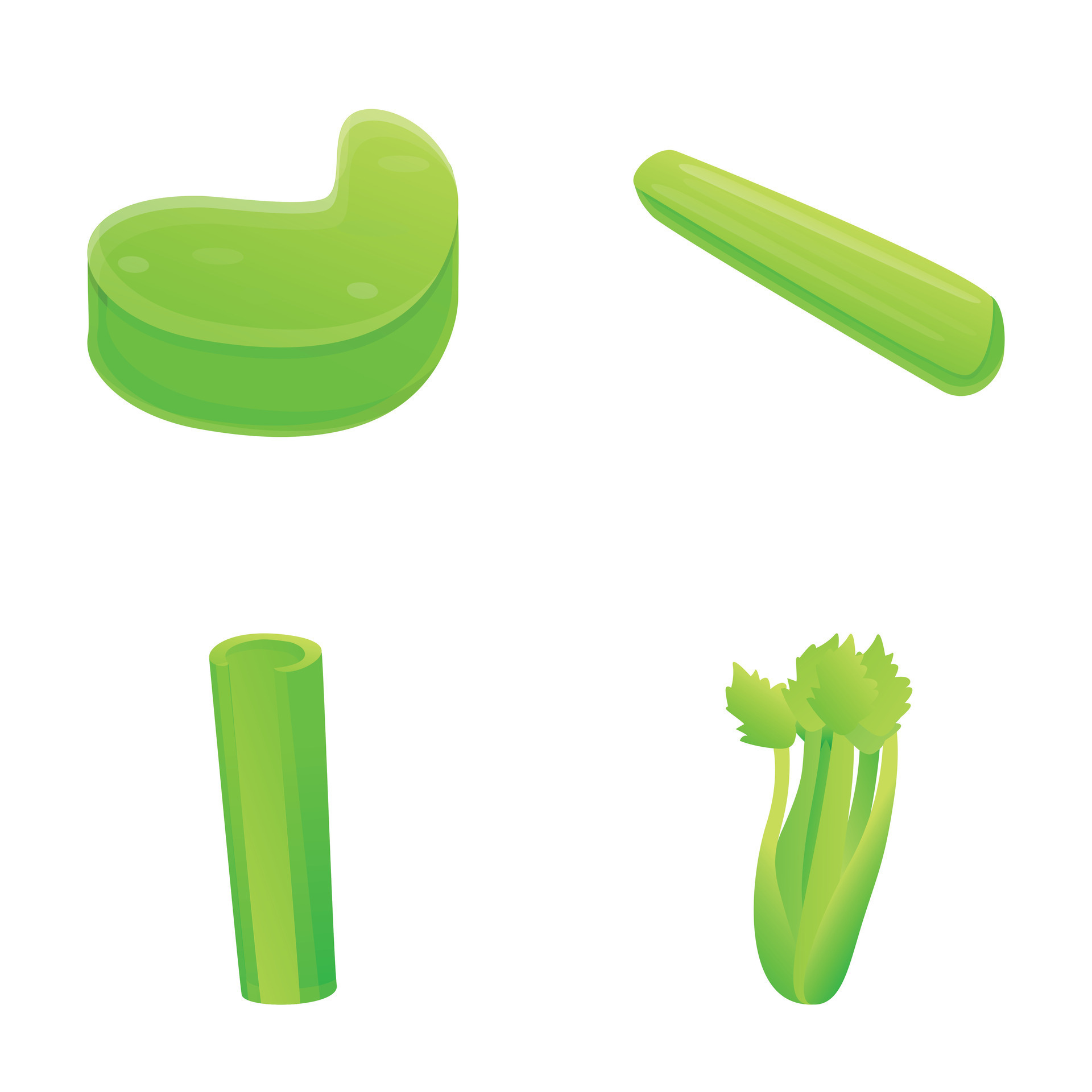Fresh celery icons set cartoon vector. Sliced green celery stem ... Fresh celery icons set cartoon vector. Sliced green celery stem ...