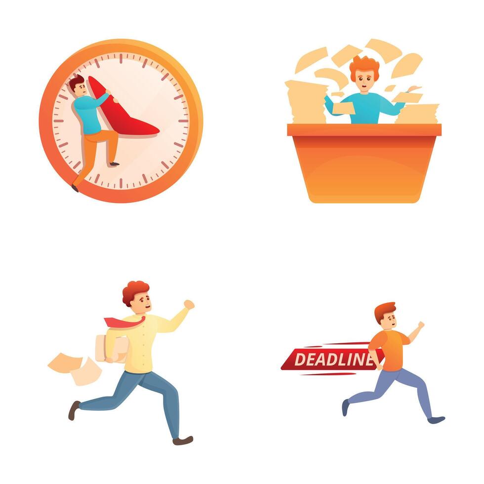 Deadline Icons Set Cartoon Vector Stressed Employees Working Overtime 48457678 Vector Art At