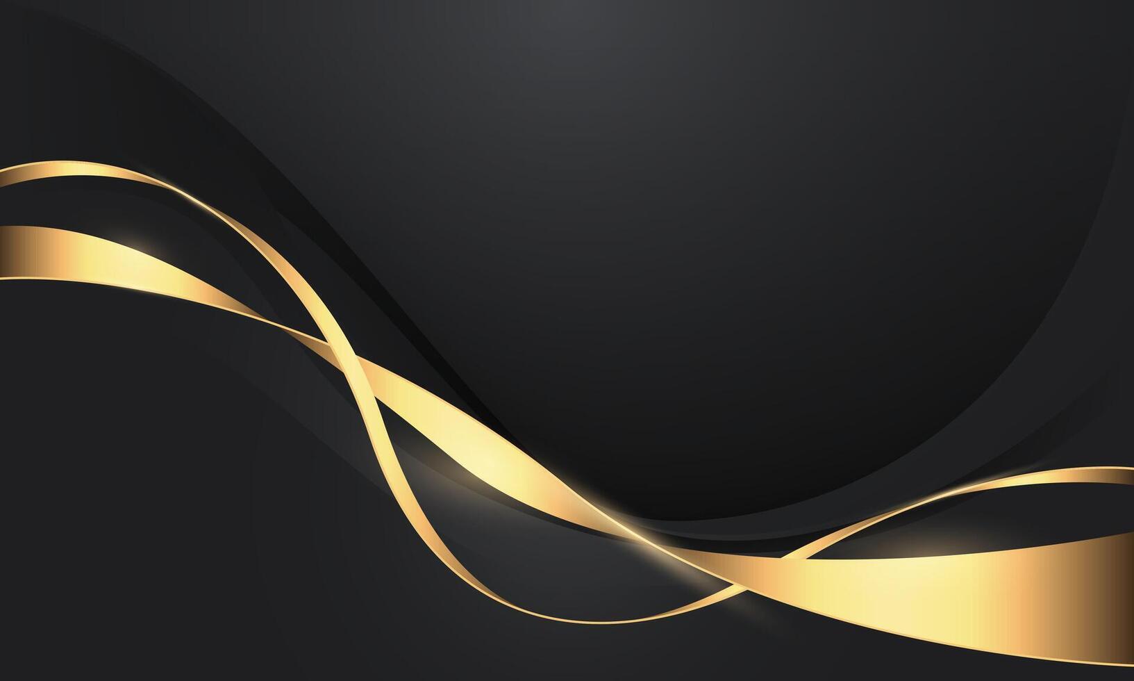 Abstract Luxury Gold Ribbon Line Wave Curve On Black Design Modern