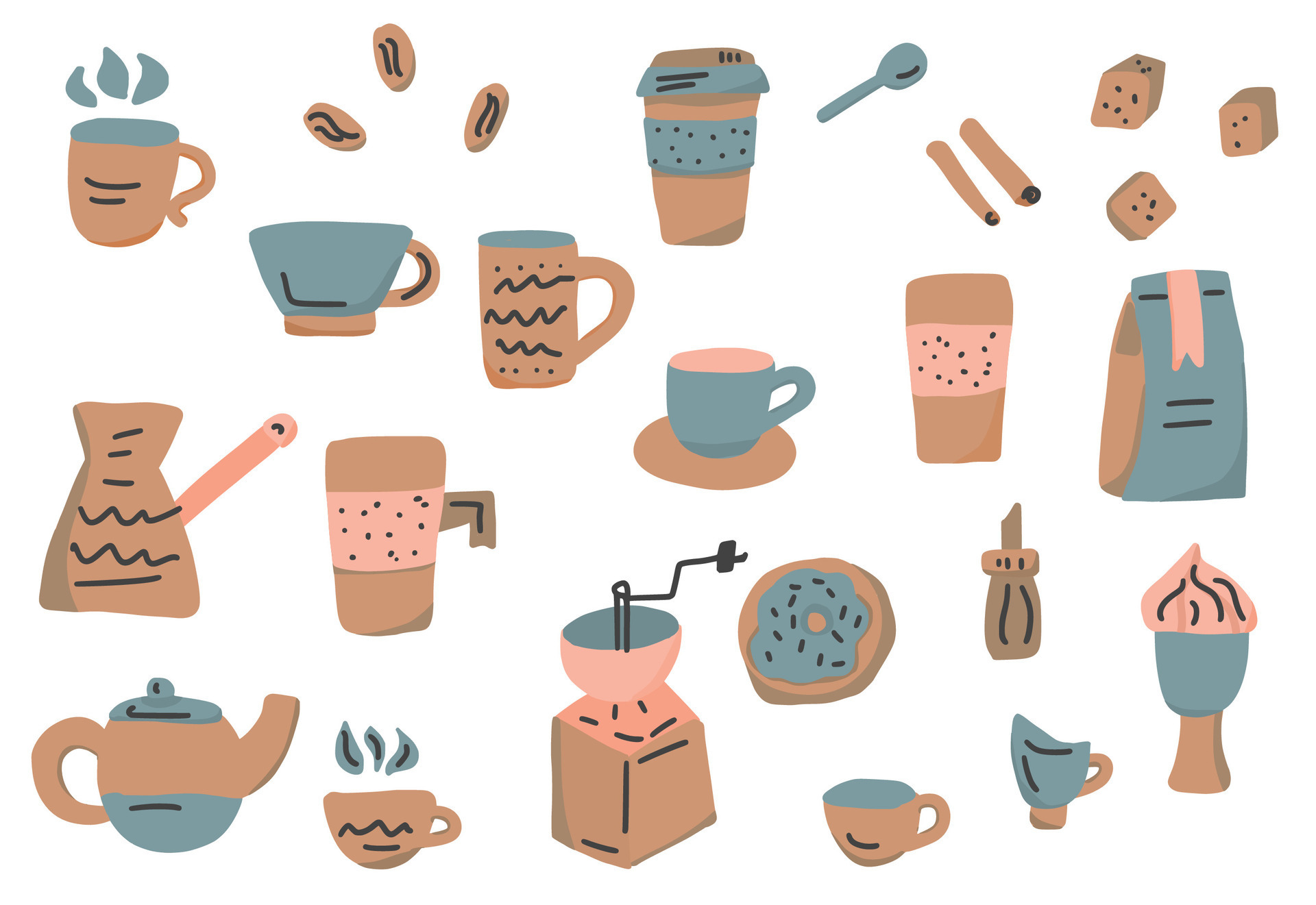 Coffee set objects. design elements. 48474352 Vector Art at Vecteezy