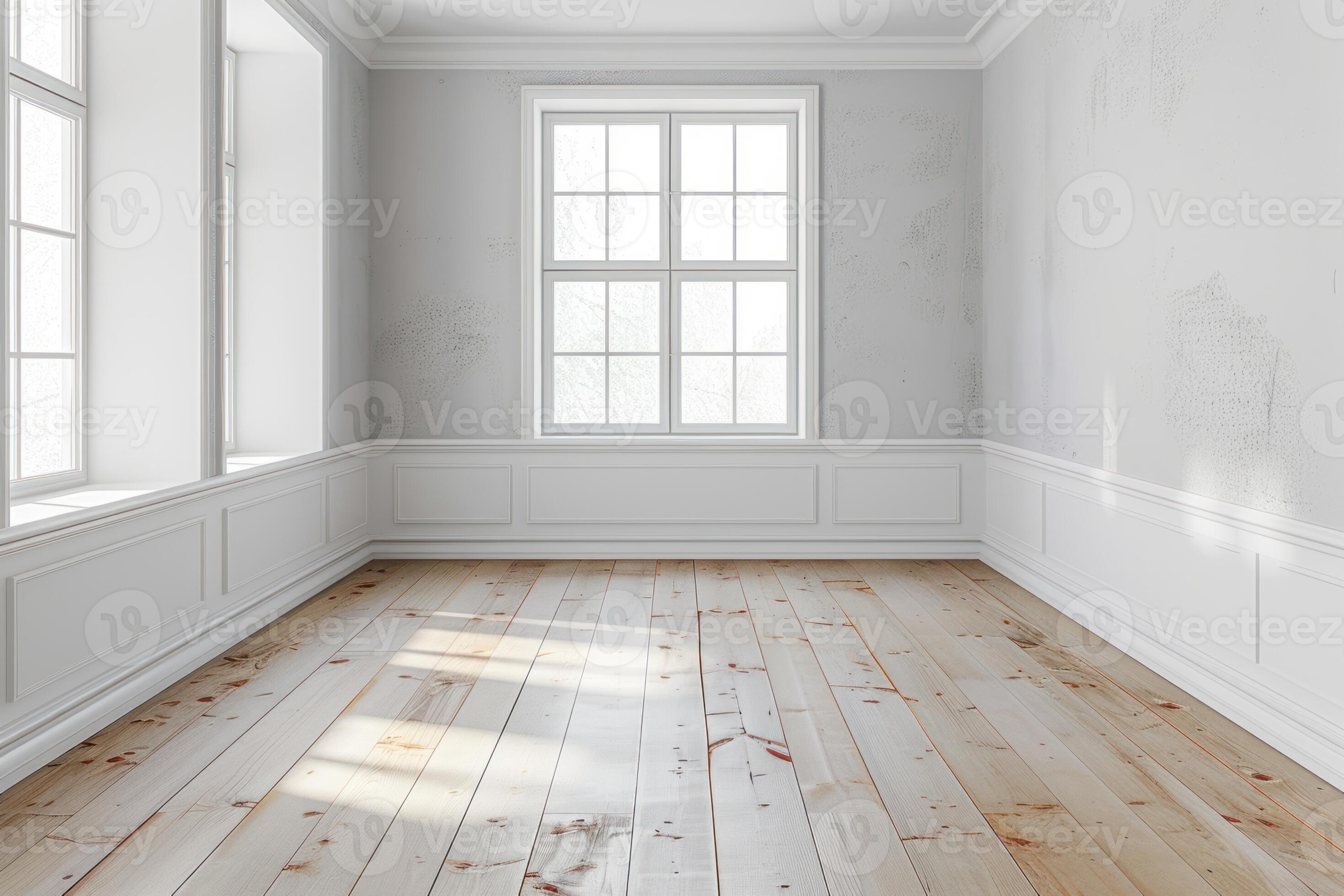 a plain empty room with parquet floor and windows, 48497149 Stock Photo ...