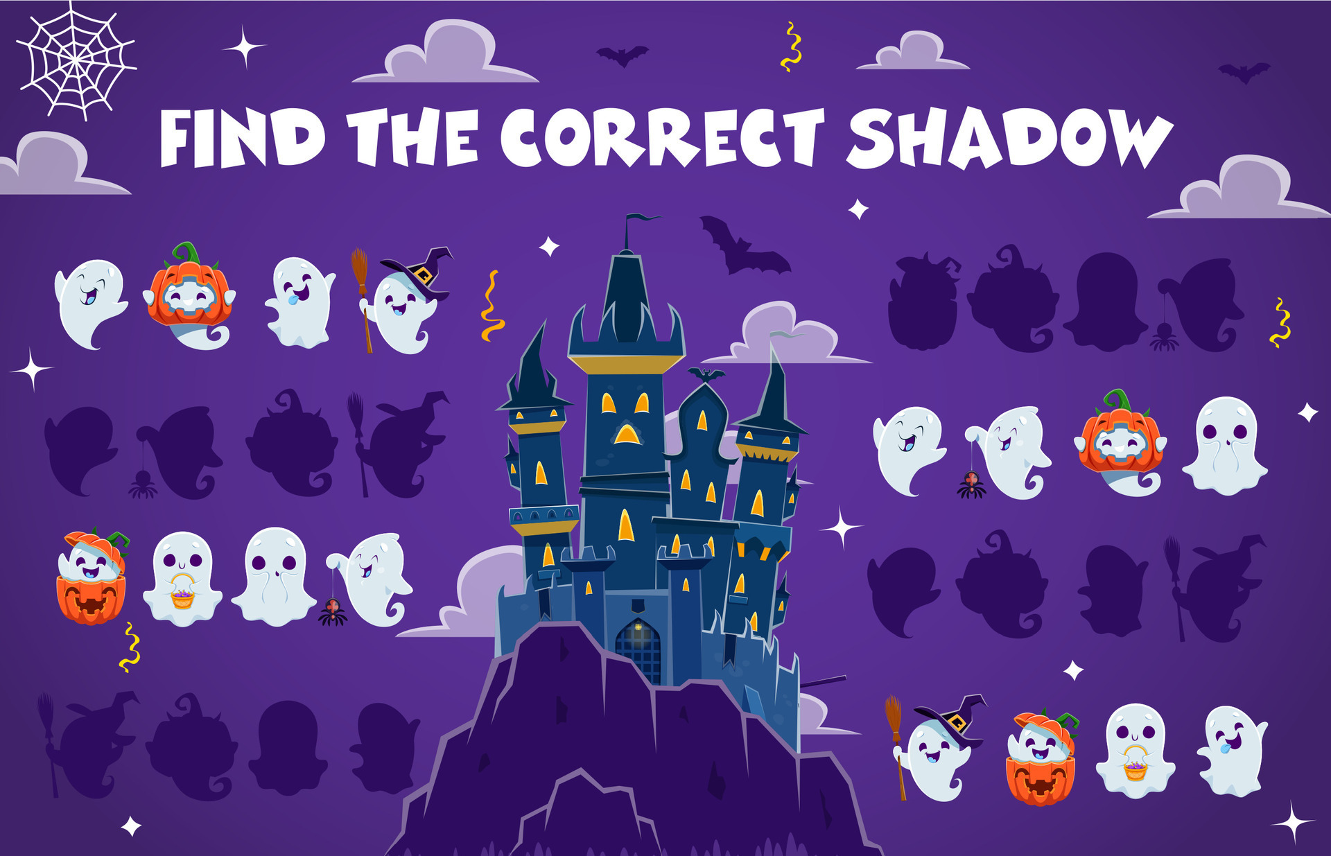 Halloween game, find the correct shadow of ghost 48518824 Vector Art at ...