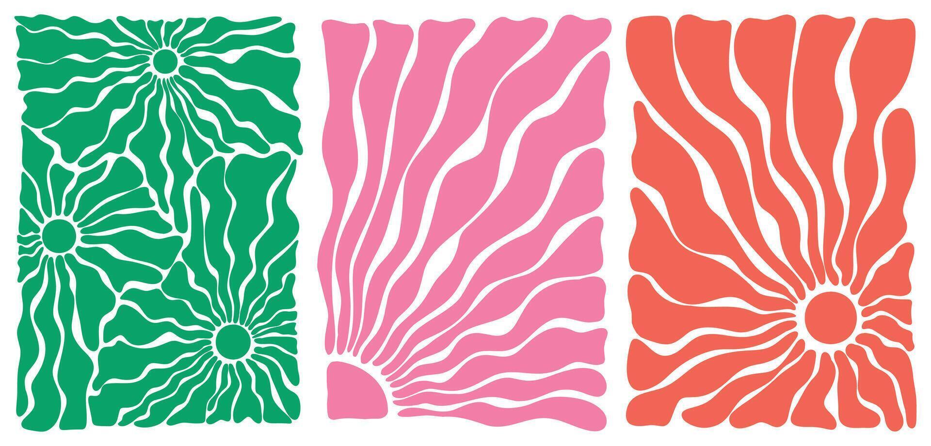 Abstract Groovy Flowers. Green, pink and red groovy retro design for ...