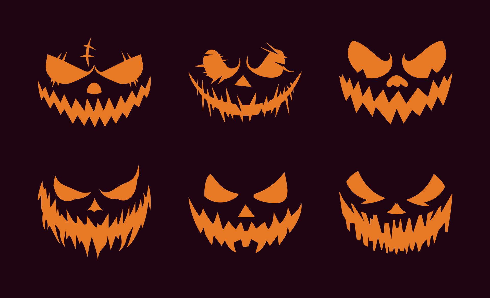 Spooky Pumpkin Face Icons Set For Halloween Creepy Jack O Lantern