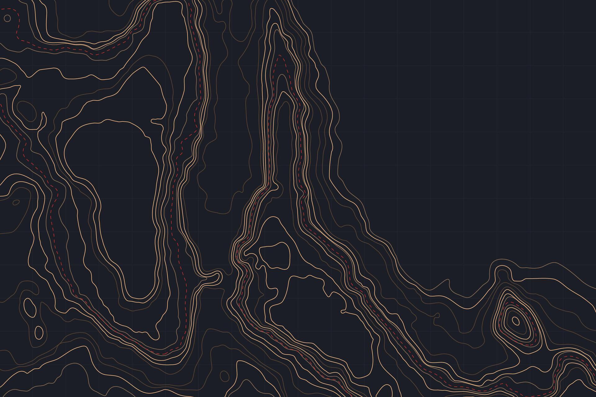 Modern artistic topographic map with luminous contour lines, providing ...